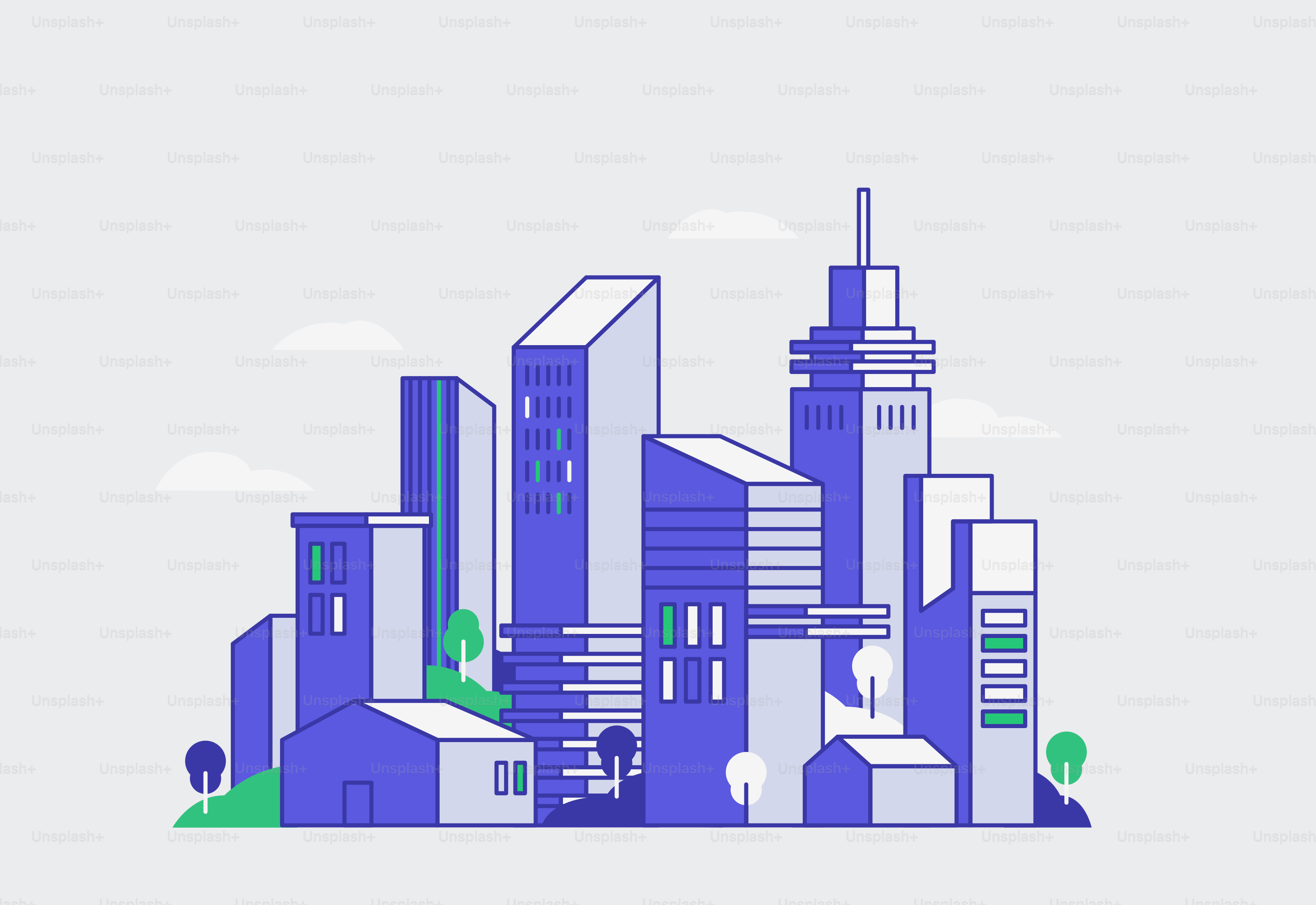 Uma imagem de uma cidade com edifícios e árvores vetor – Imagem sobre ...