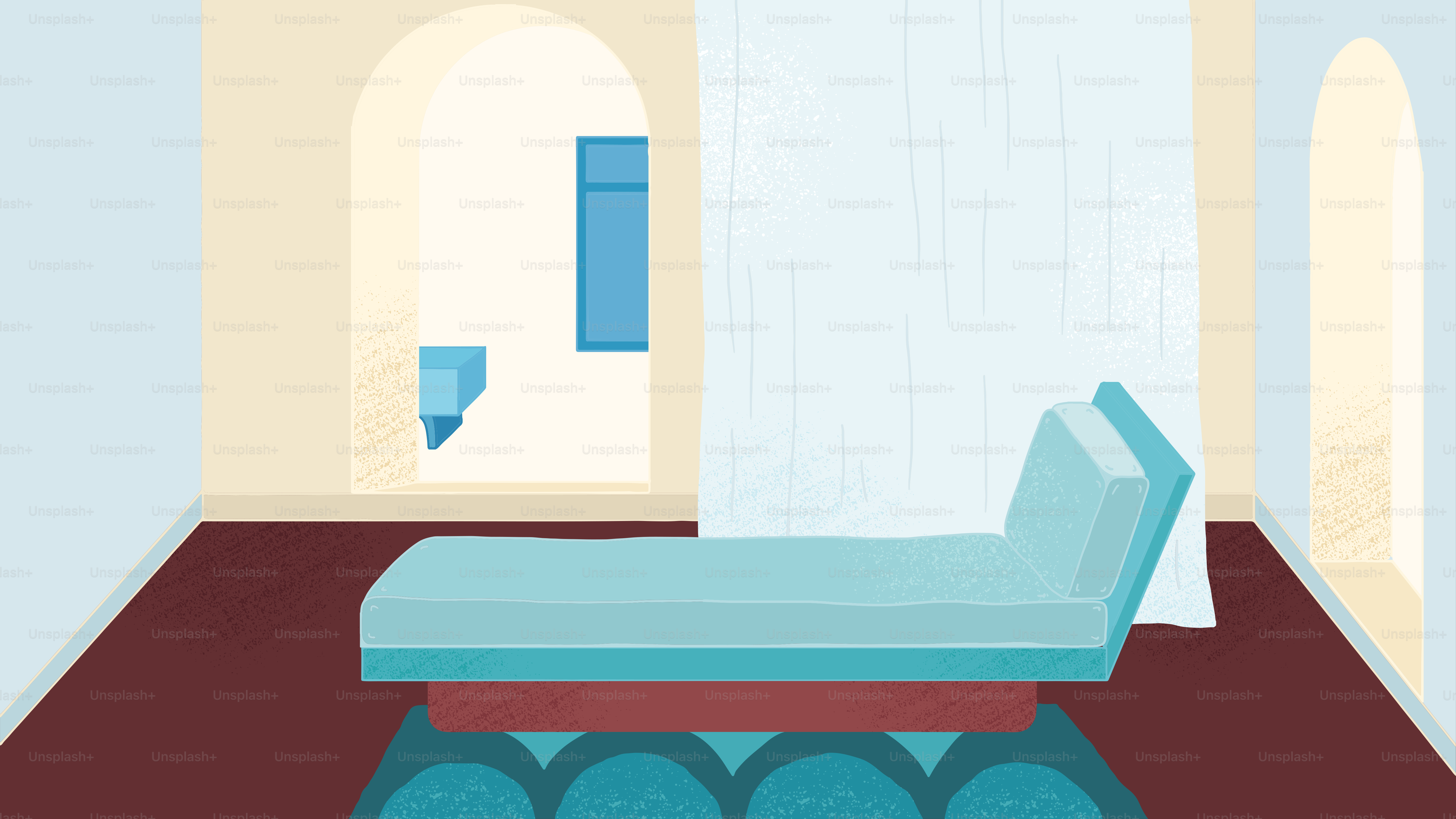 Vektor Sebuah kamar dengan tempat tidur dan kursi di dalamnya – Gambar ...