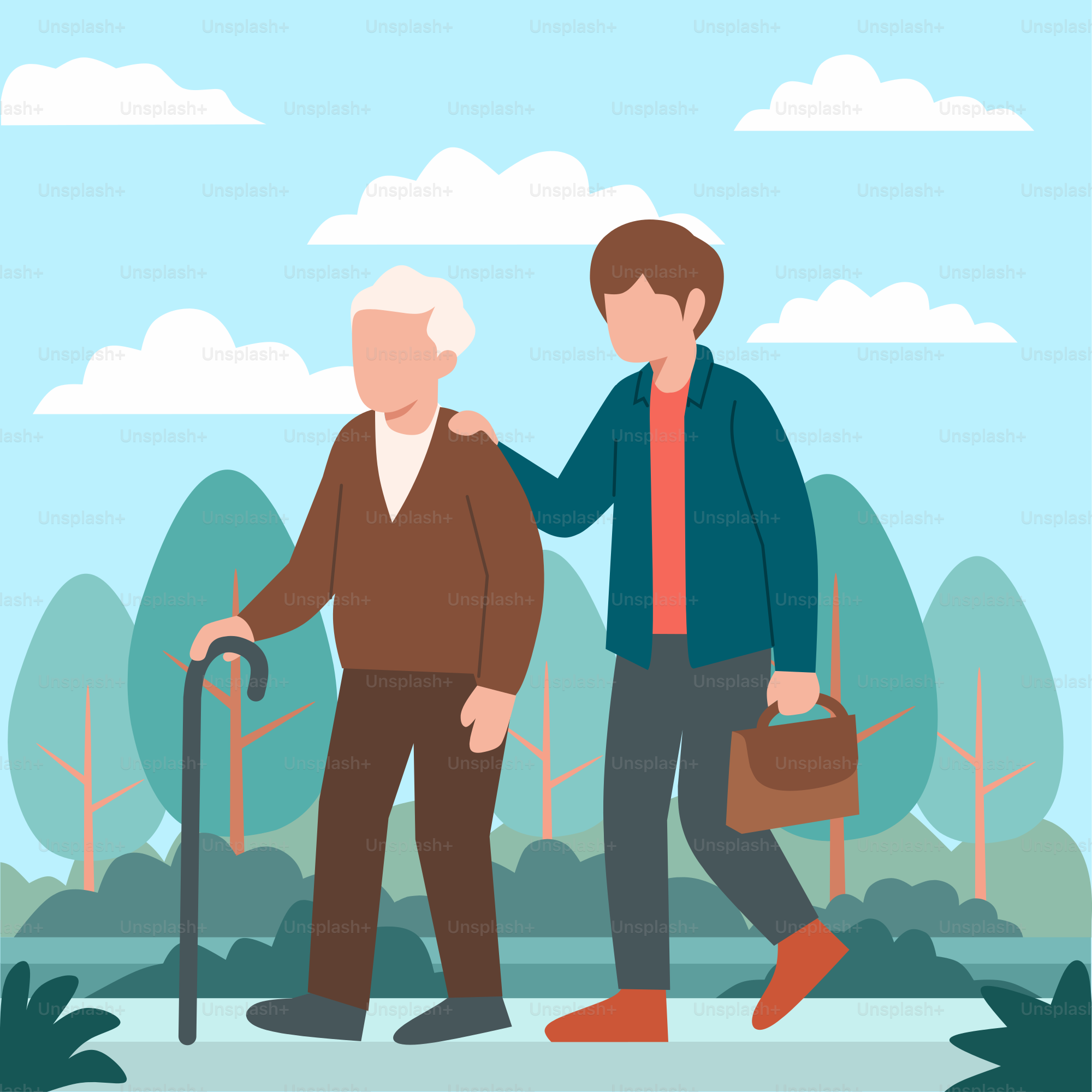 A couple of men standing next to each other vector – Grandfather and ...