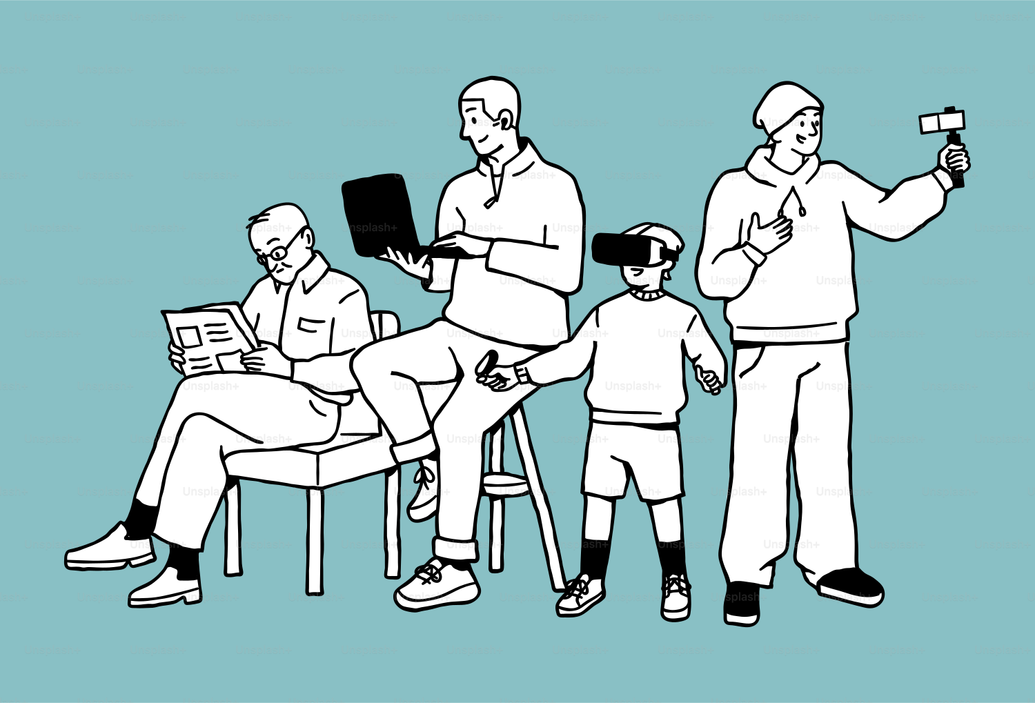 Vektor Sekelompok orang duduk di sekitar satu sama lain – Gambar ...