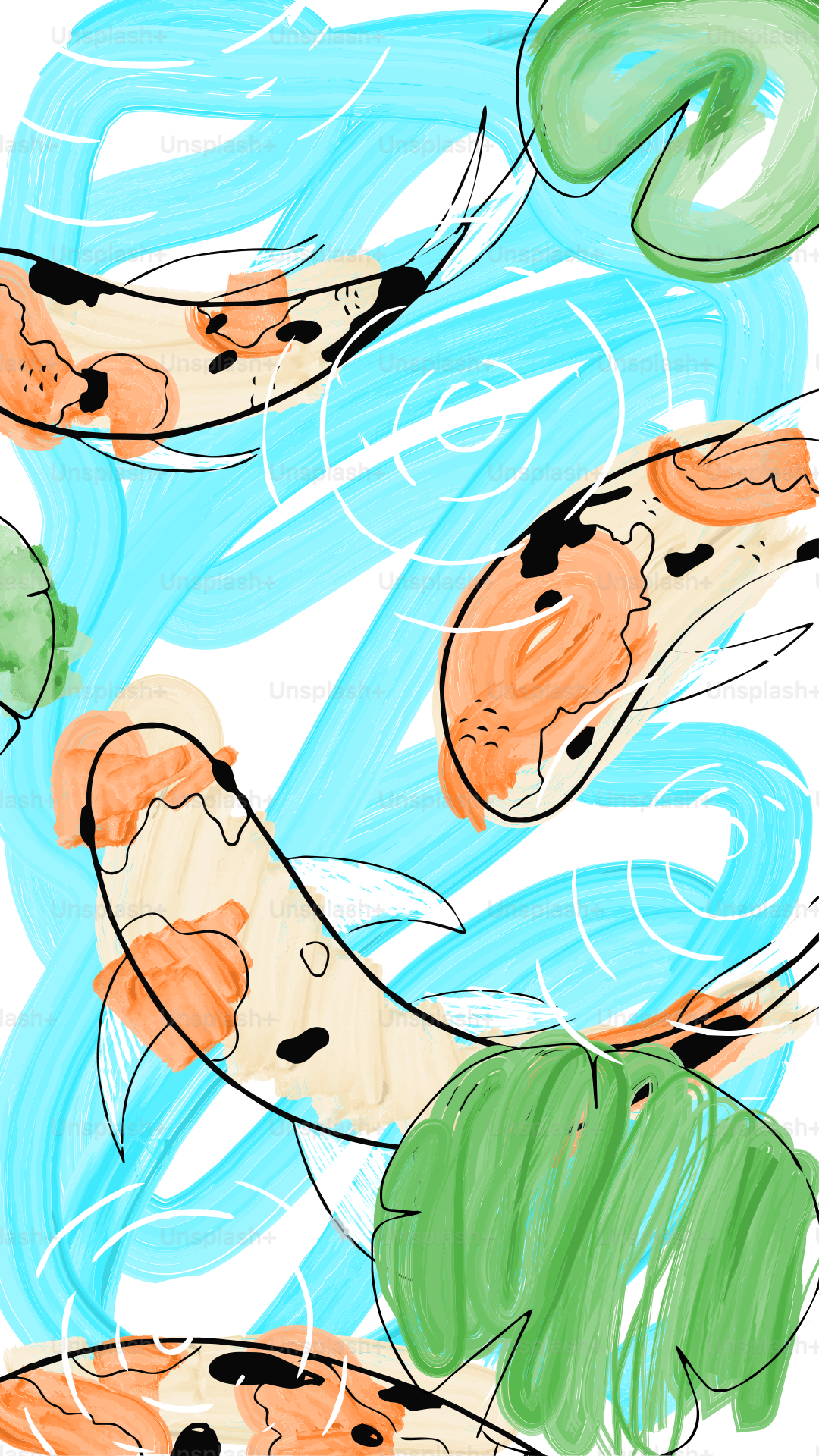 A drawing of a group of fish swimming in a pond vector – Illustration ...