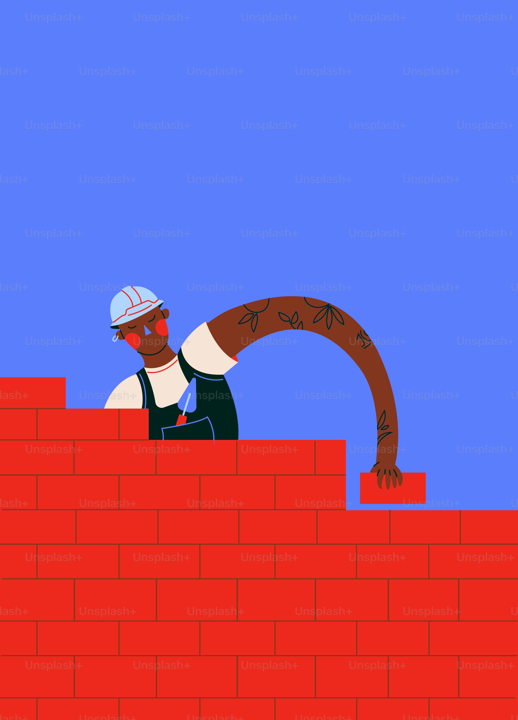 Vektor Seorang pria berdiri di atas dinding bata merah – Gambar ...