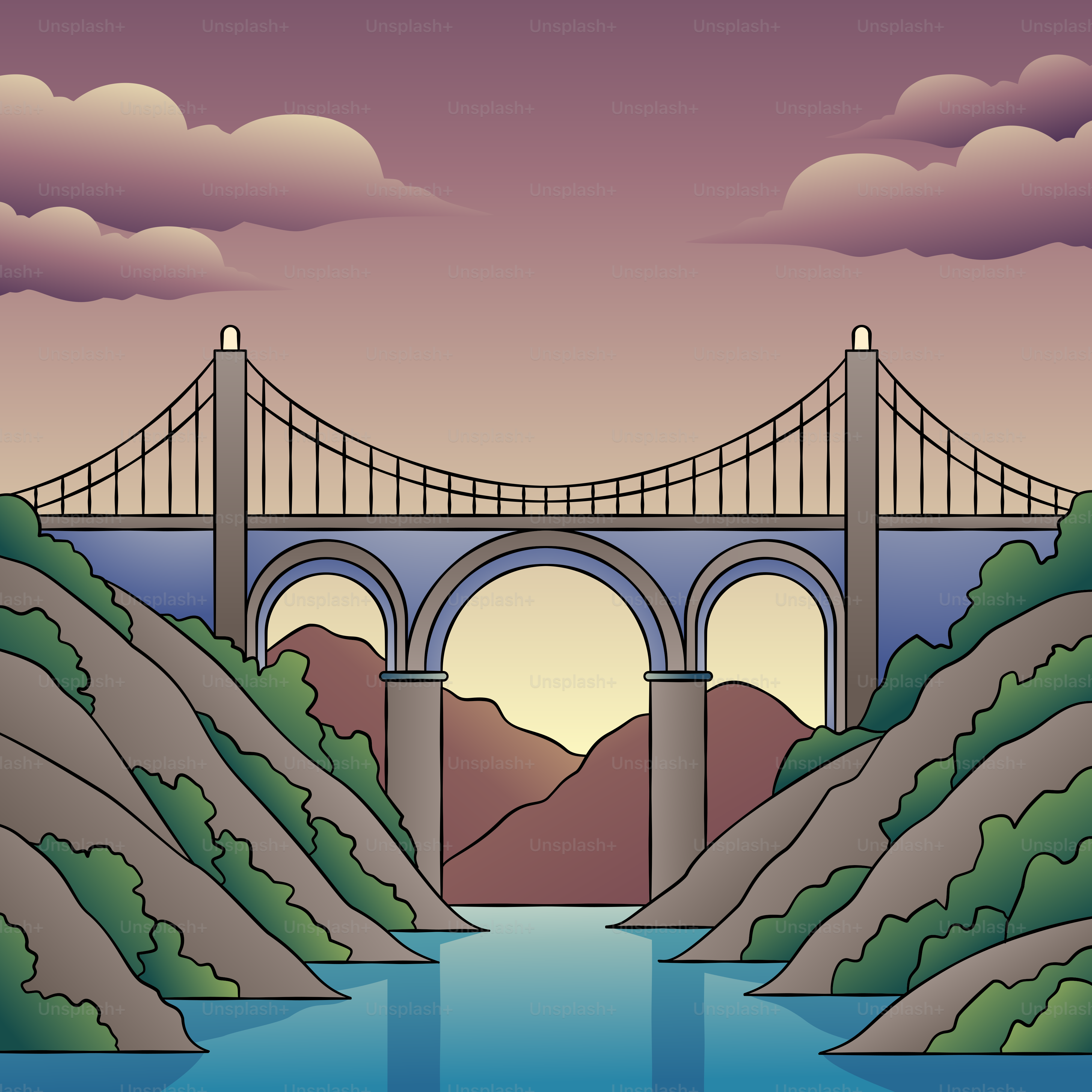 A painting of a bridge over a river vector – Overpass Image on Unsplash