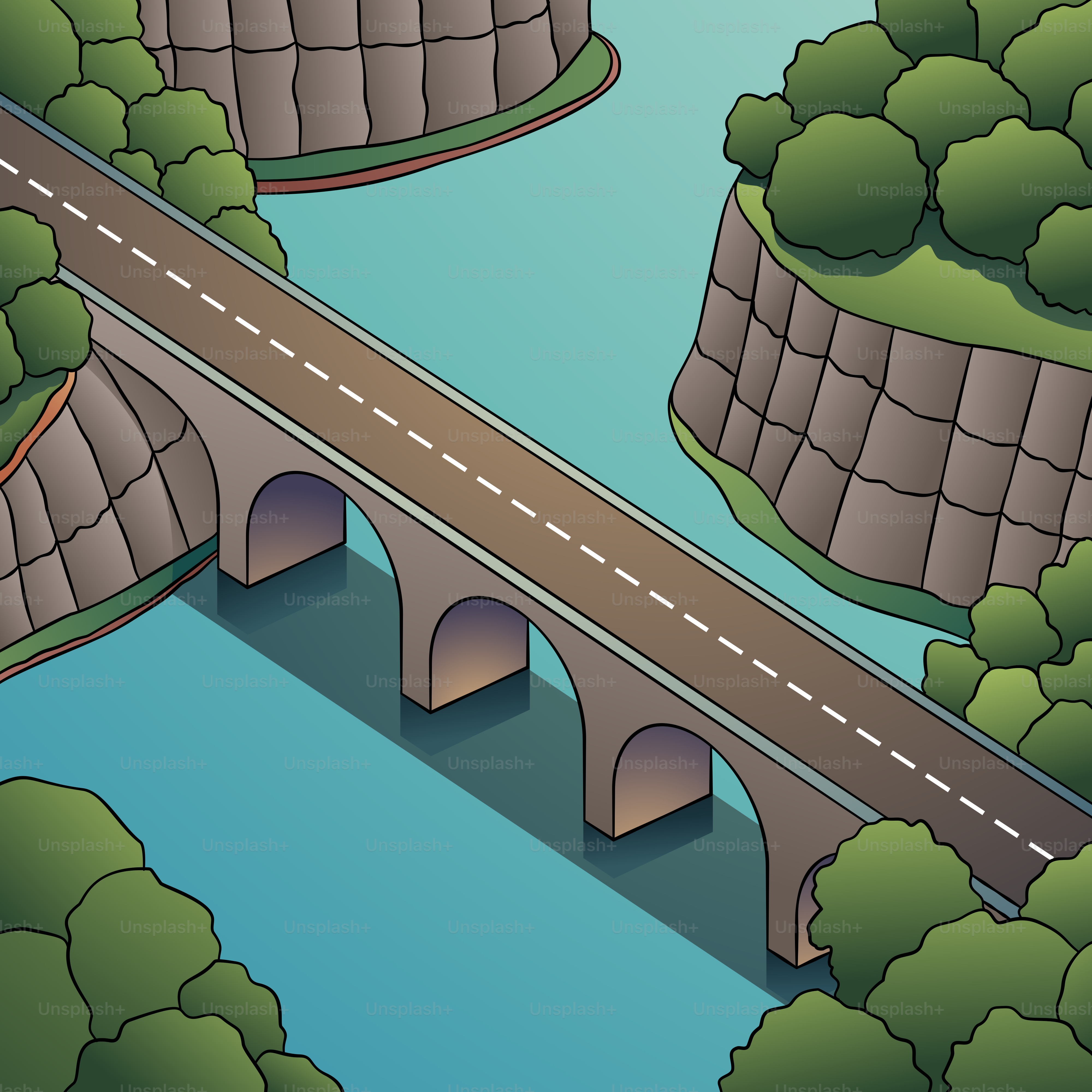 A bridge over a river with a road going over it vector – Aerial view ...