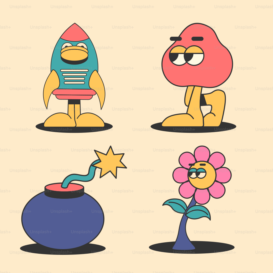 A bunch of cartoon characters sitting around each other vector – Vector ...