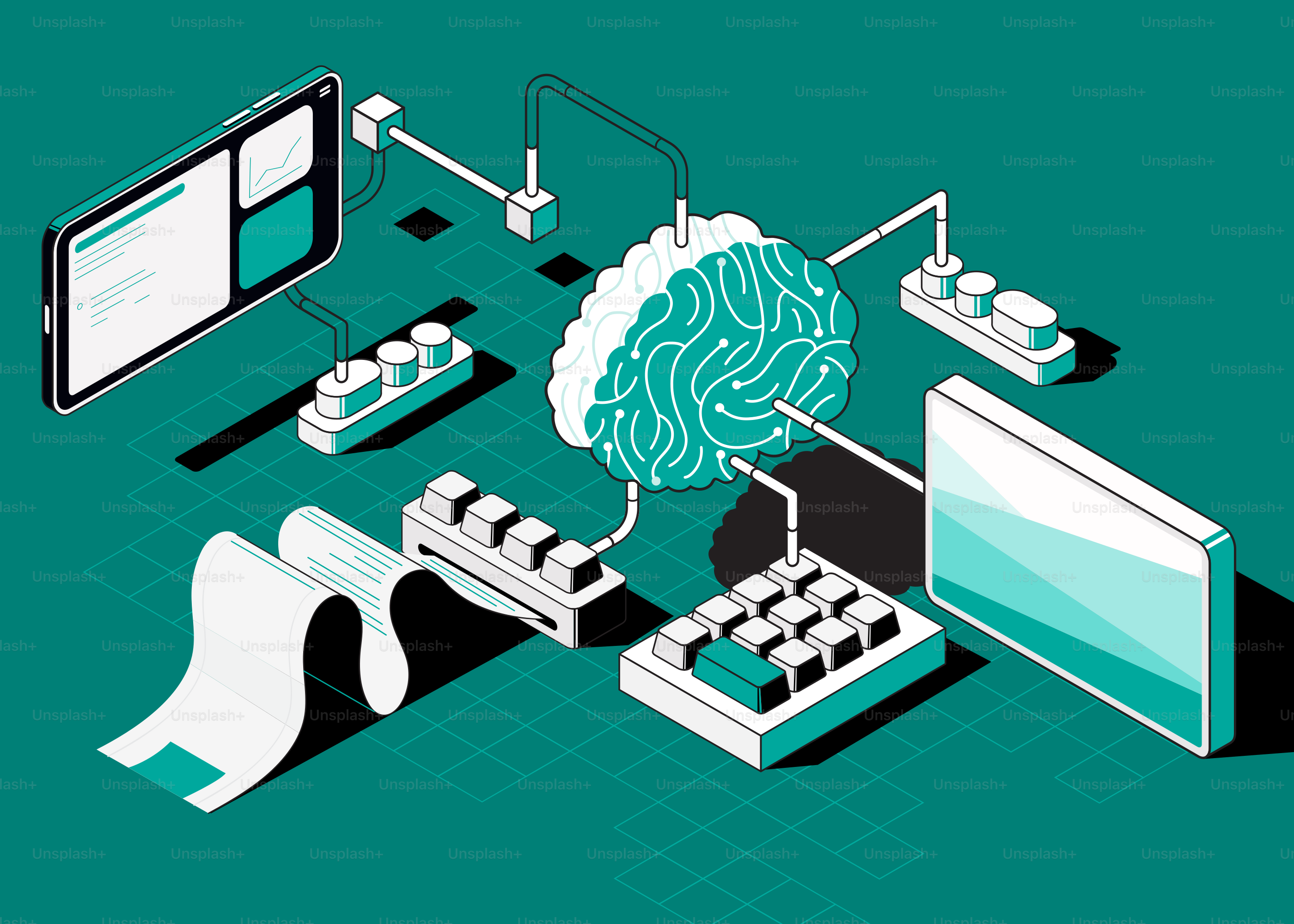 Una pantalla de ordenador con un cerebro vector – Imagen de Tecnología ...