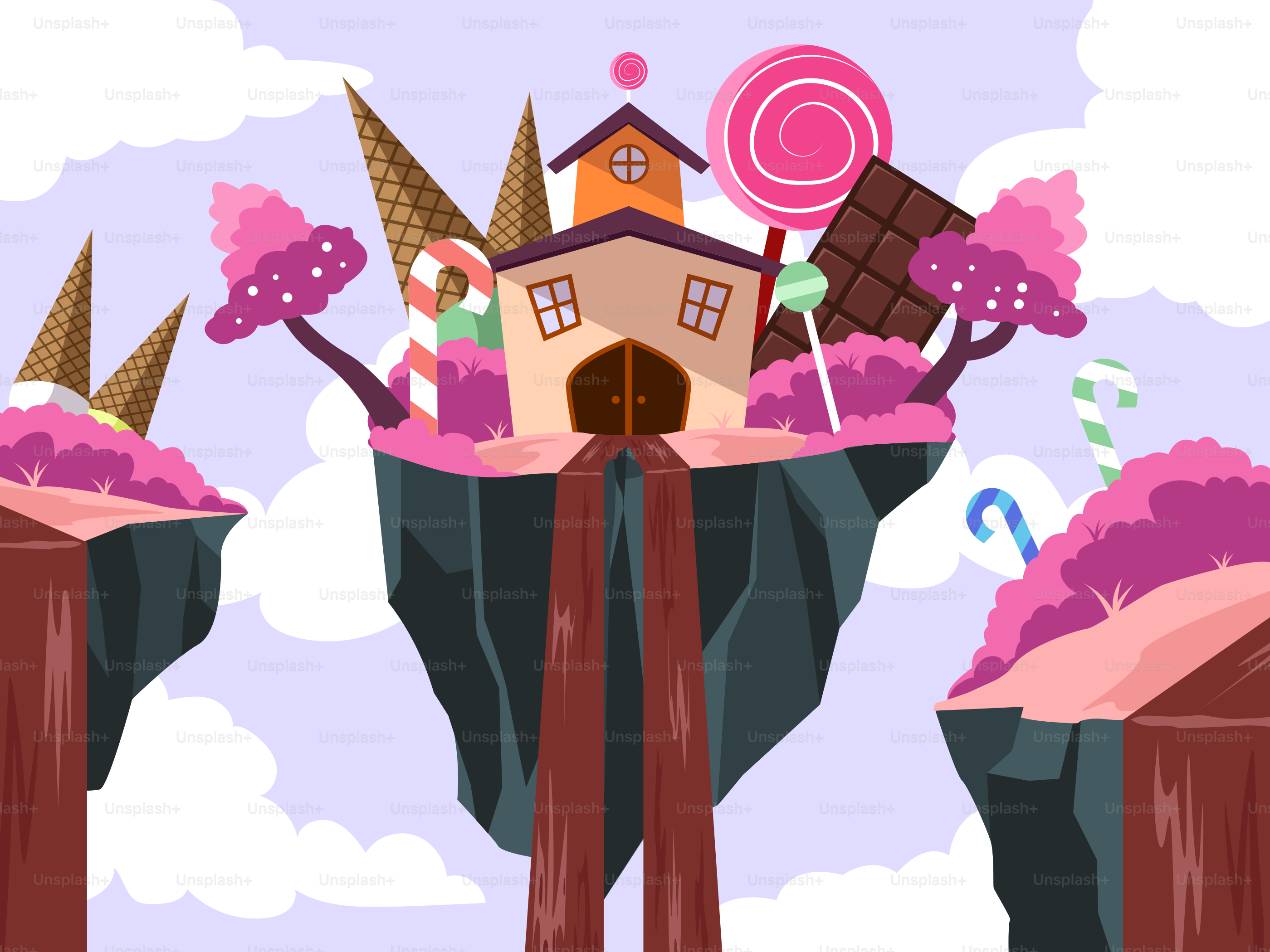 A cartoon picture of a house on a cliff vector – Floating island Image ...