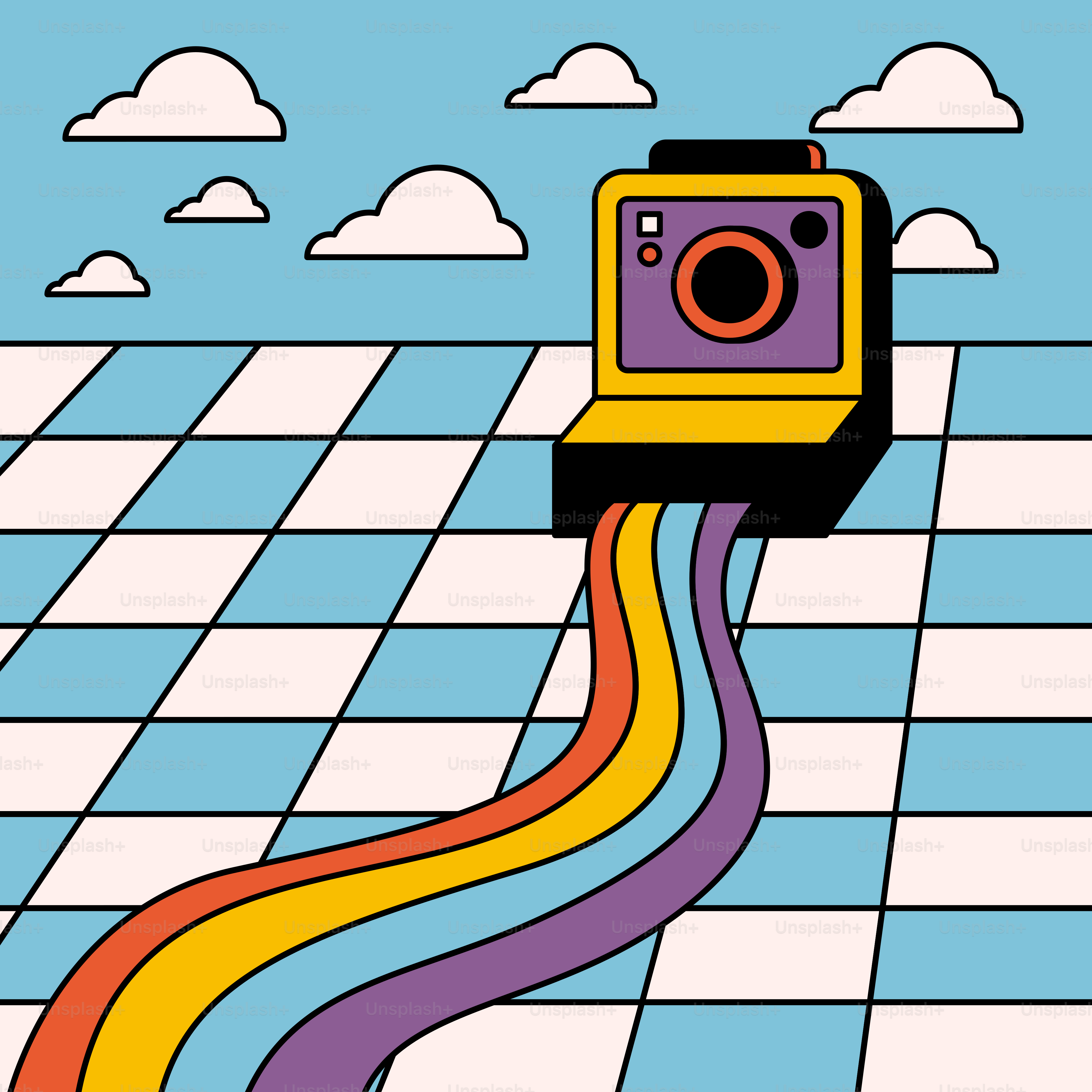 A camera with a rainbow stream coming out of it vector – Vector Image ...
