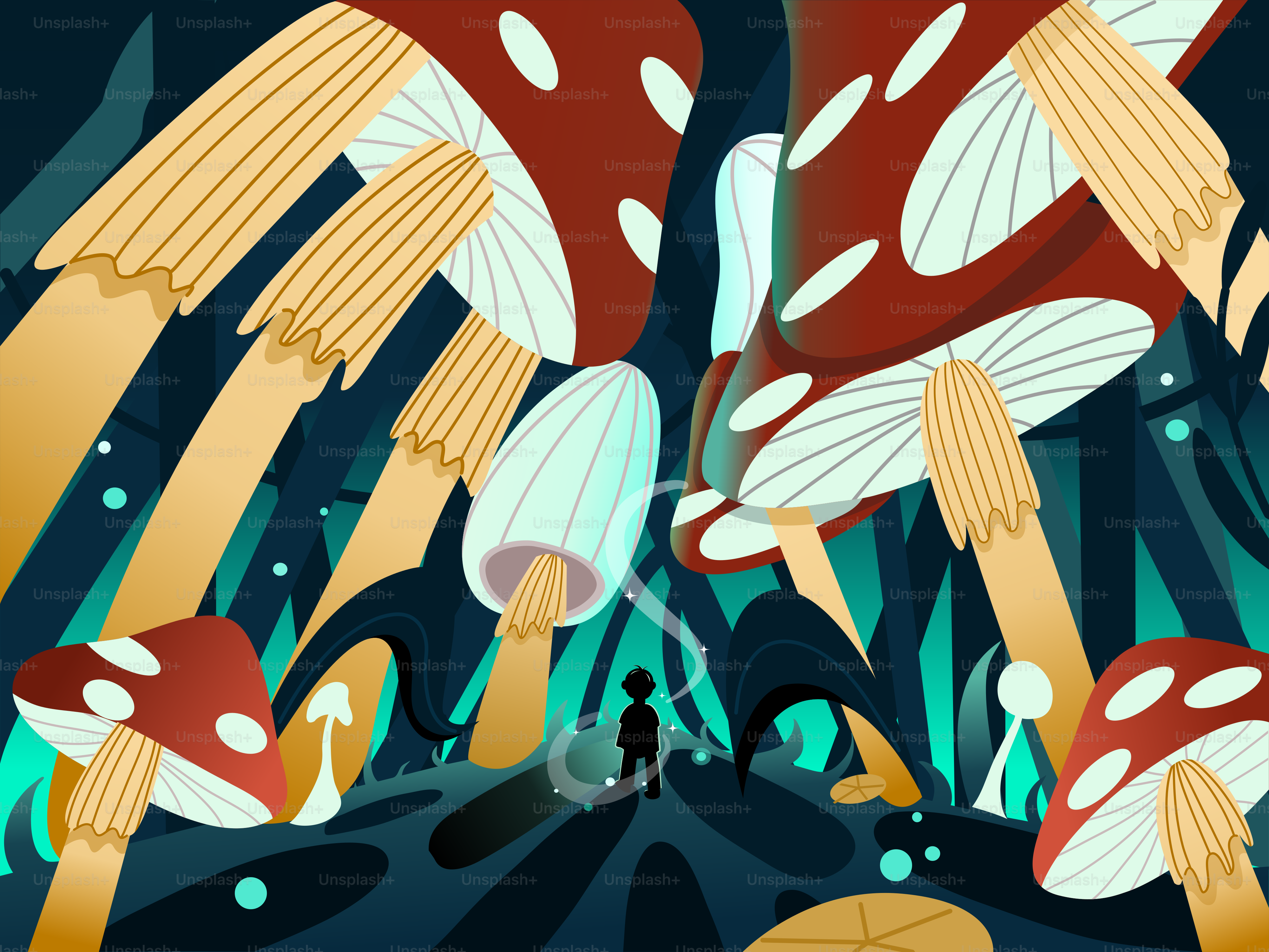 A group of mushrooms floating on top of a body of water vector – Forest ...