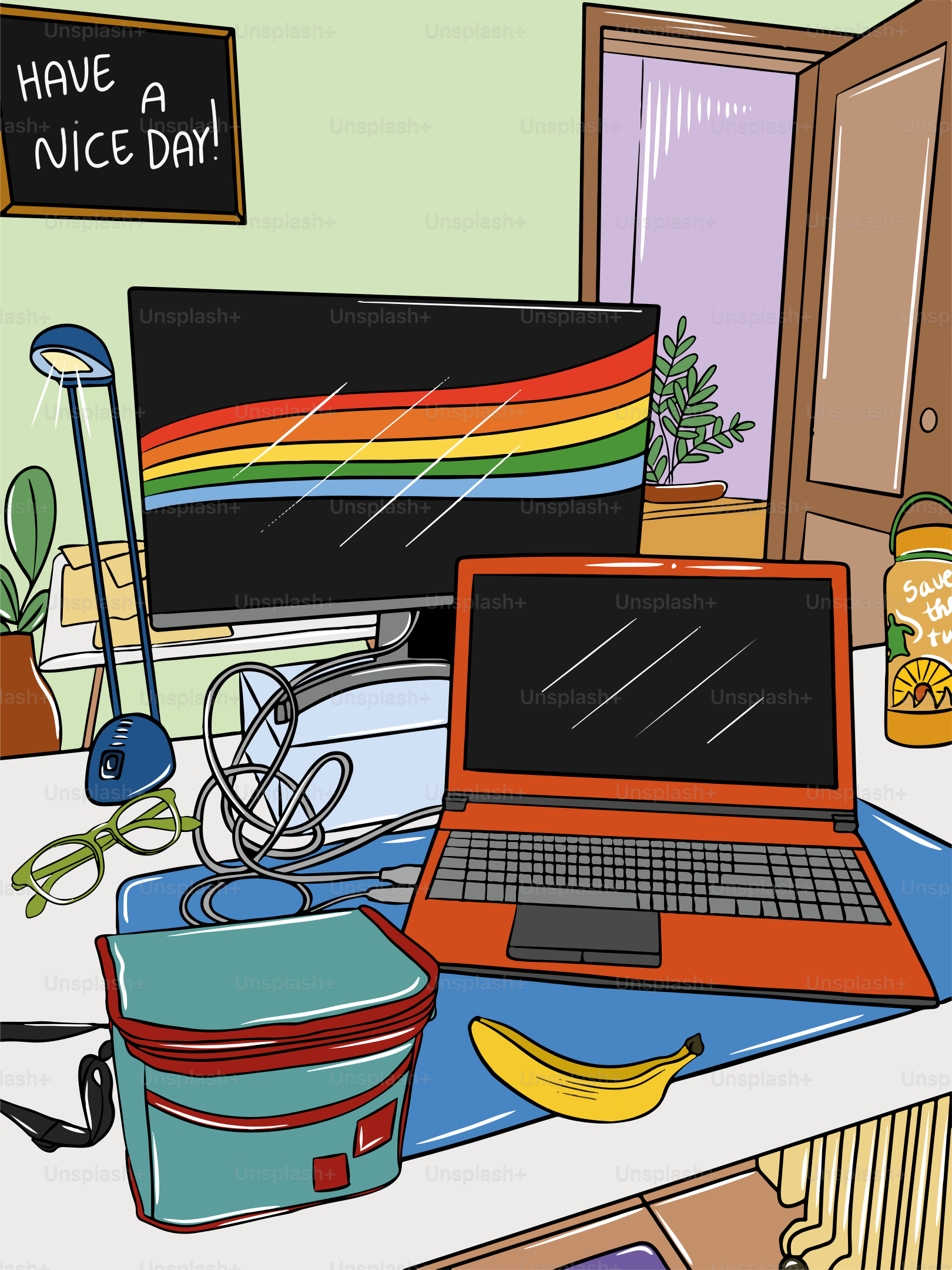 A laptop computer sitting on top of a desk vector – Vector Image on ...