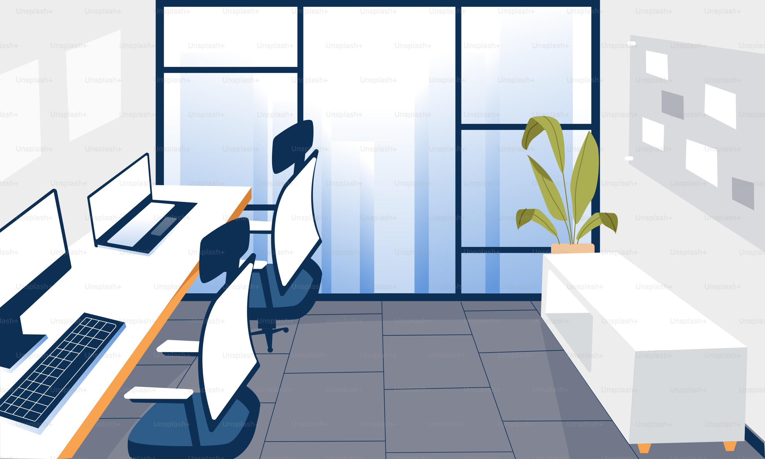 A computer desk with a laptop computer on top of it vector – Modern ...