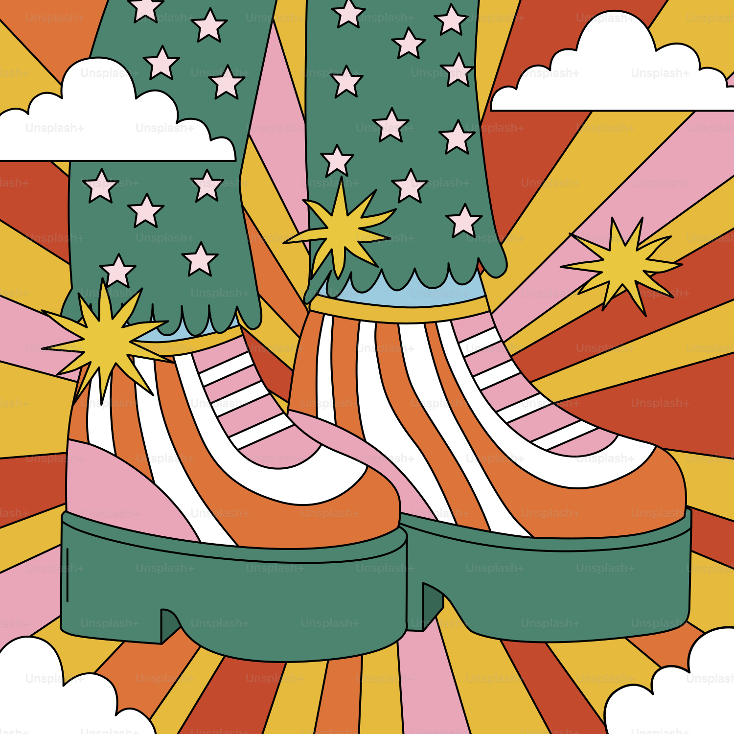 A drawing of a pair of boots with stars on them vector – Vector Image ...