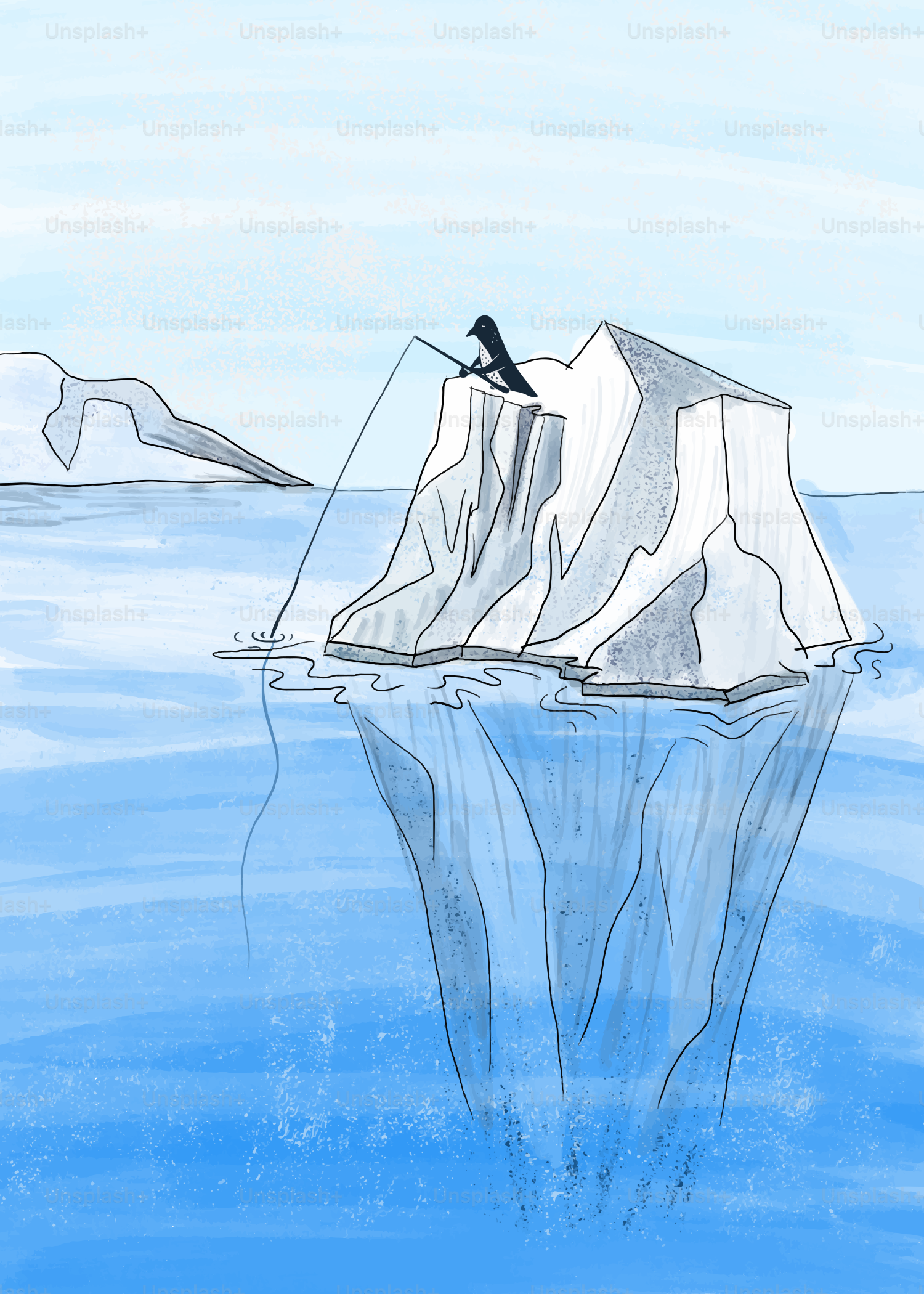 A drawing of a bird sitting on an iceberg vector – Penguin Image on ...