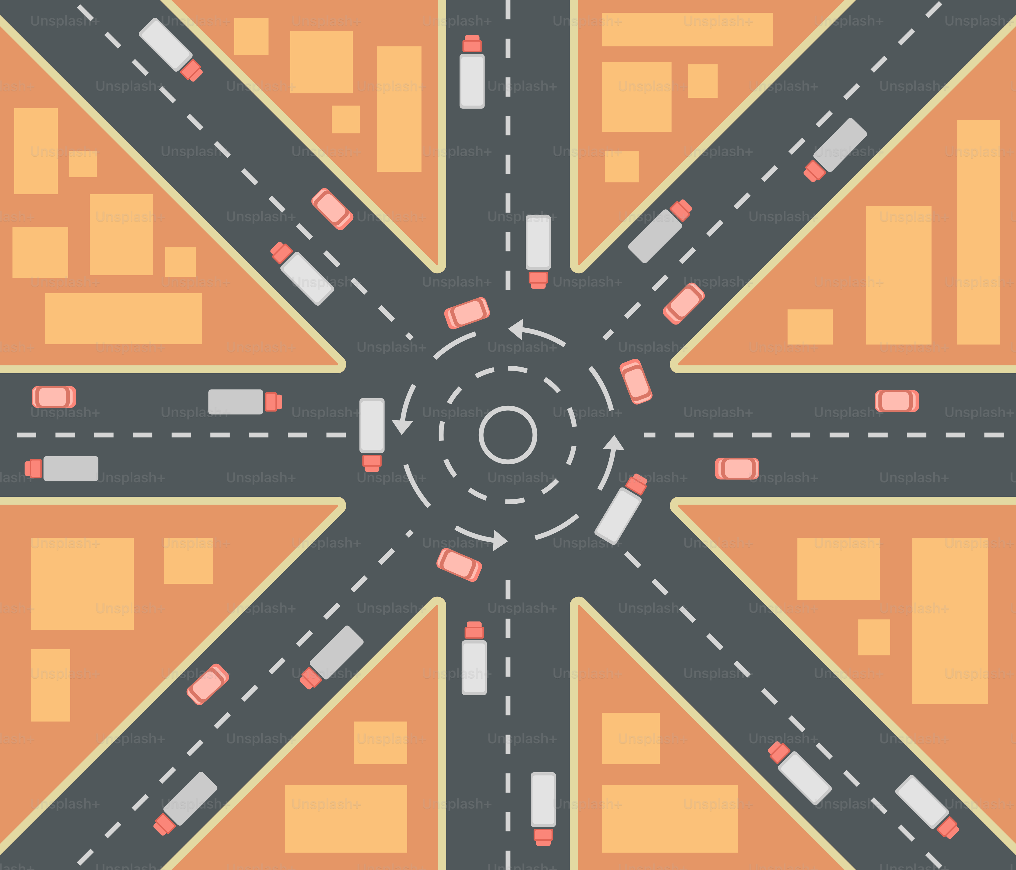 An overhead view of an intersection with cars vector – Traffic circle ...