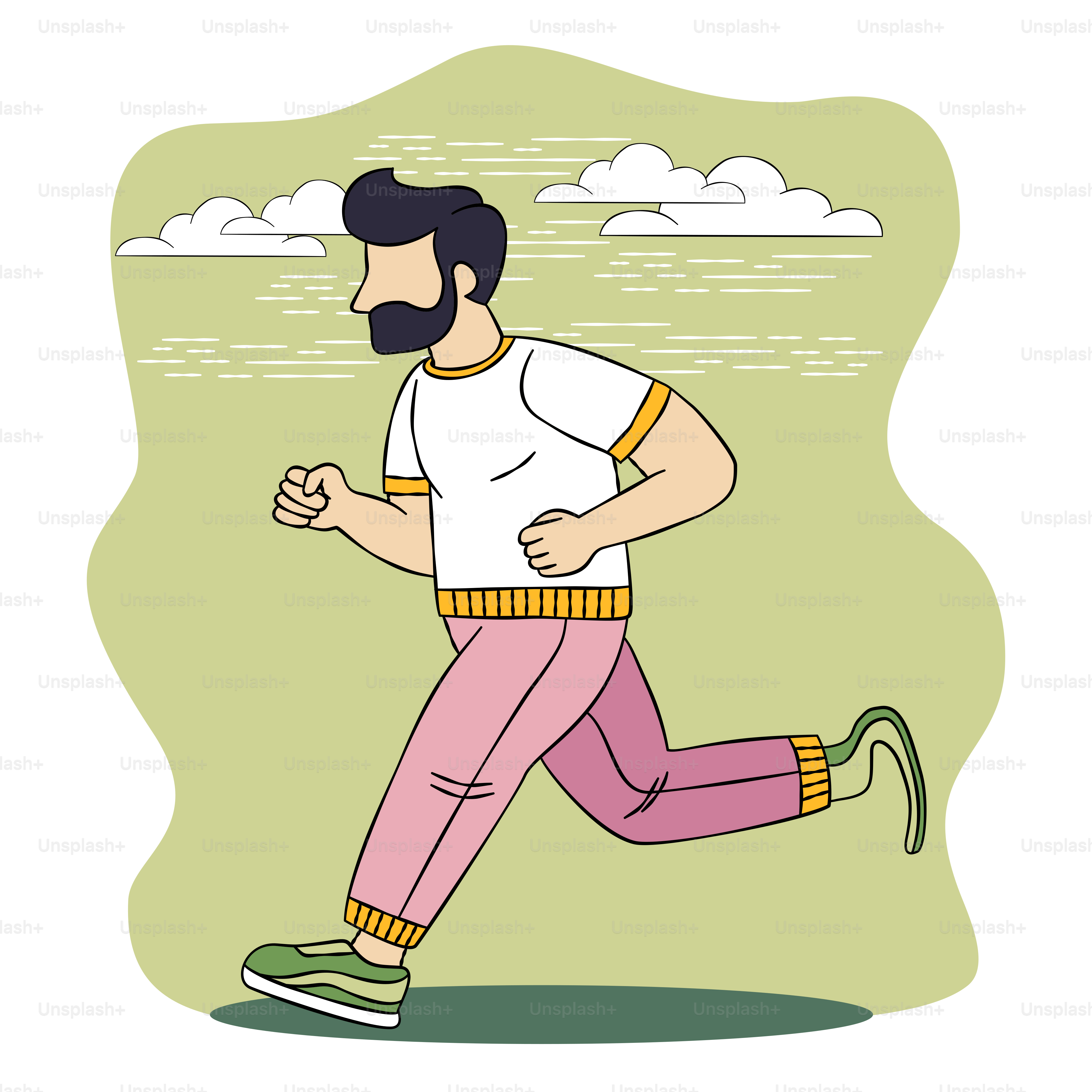 A man running with a mustache on his face vector – Person with ...