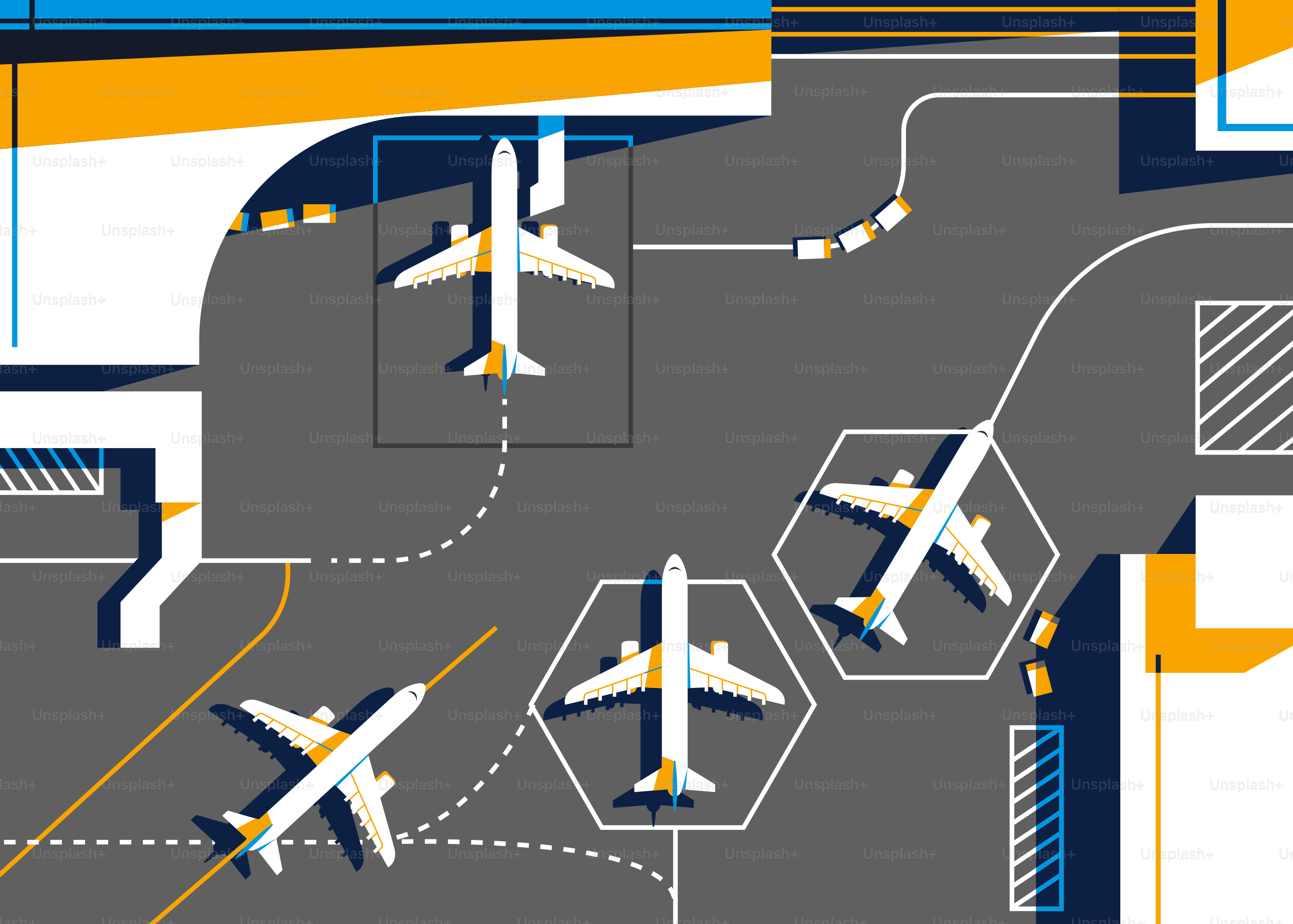 A diagram of an airport with planes on the runway vector – Airport ...