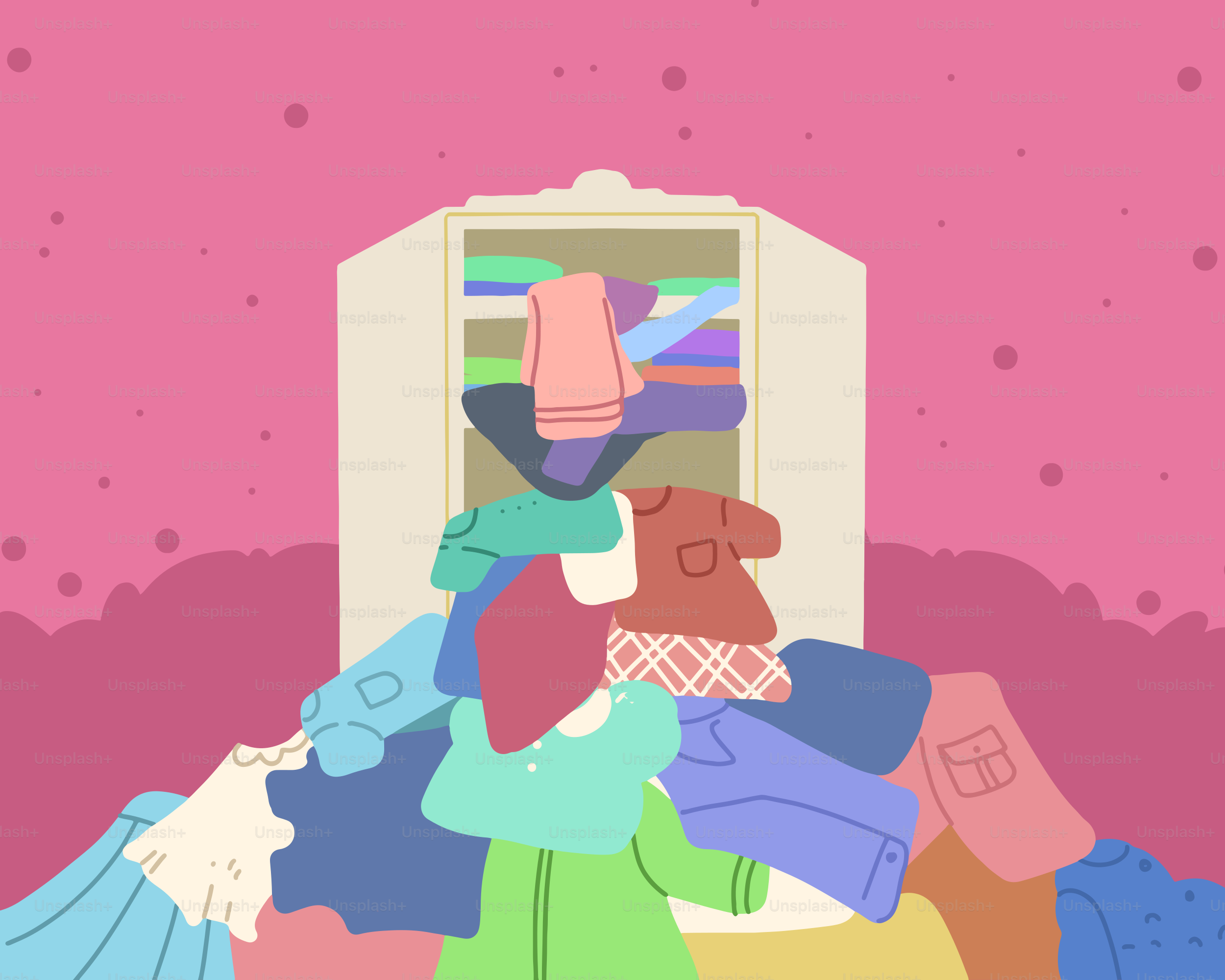 A pile of clothes sitting on top of a bed vector – Clothing waste Image ...