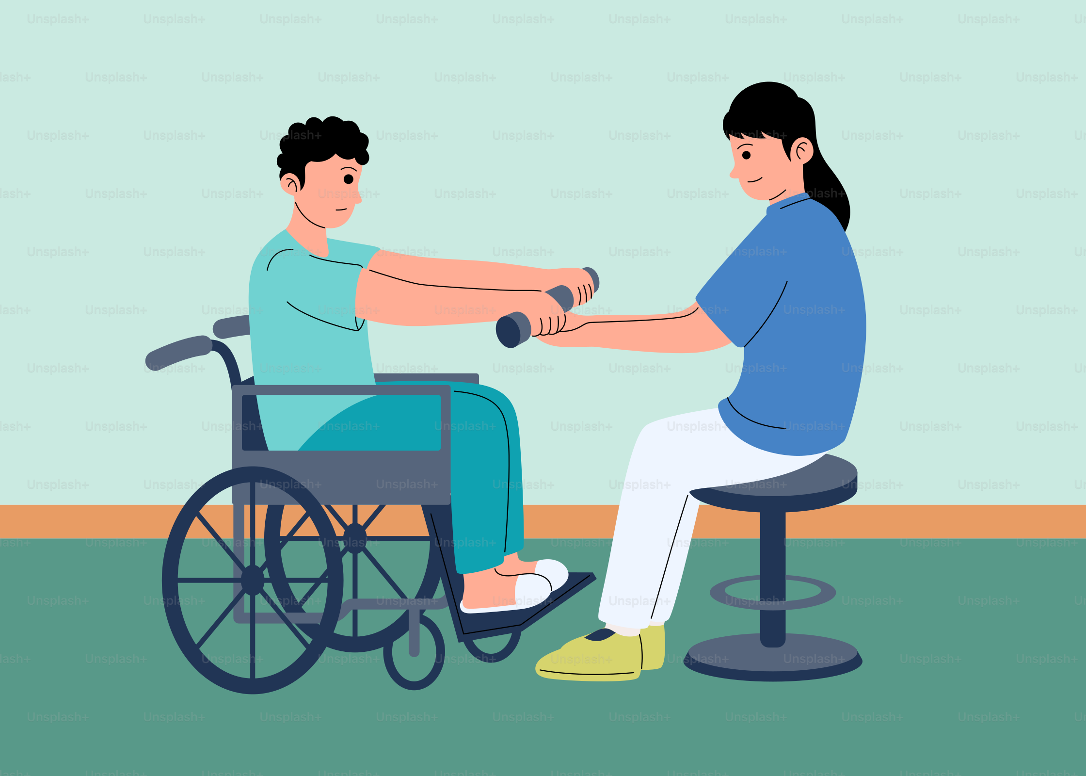 A man in a wheelchair being assisted by a woman vector – Vector Image ...
