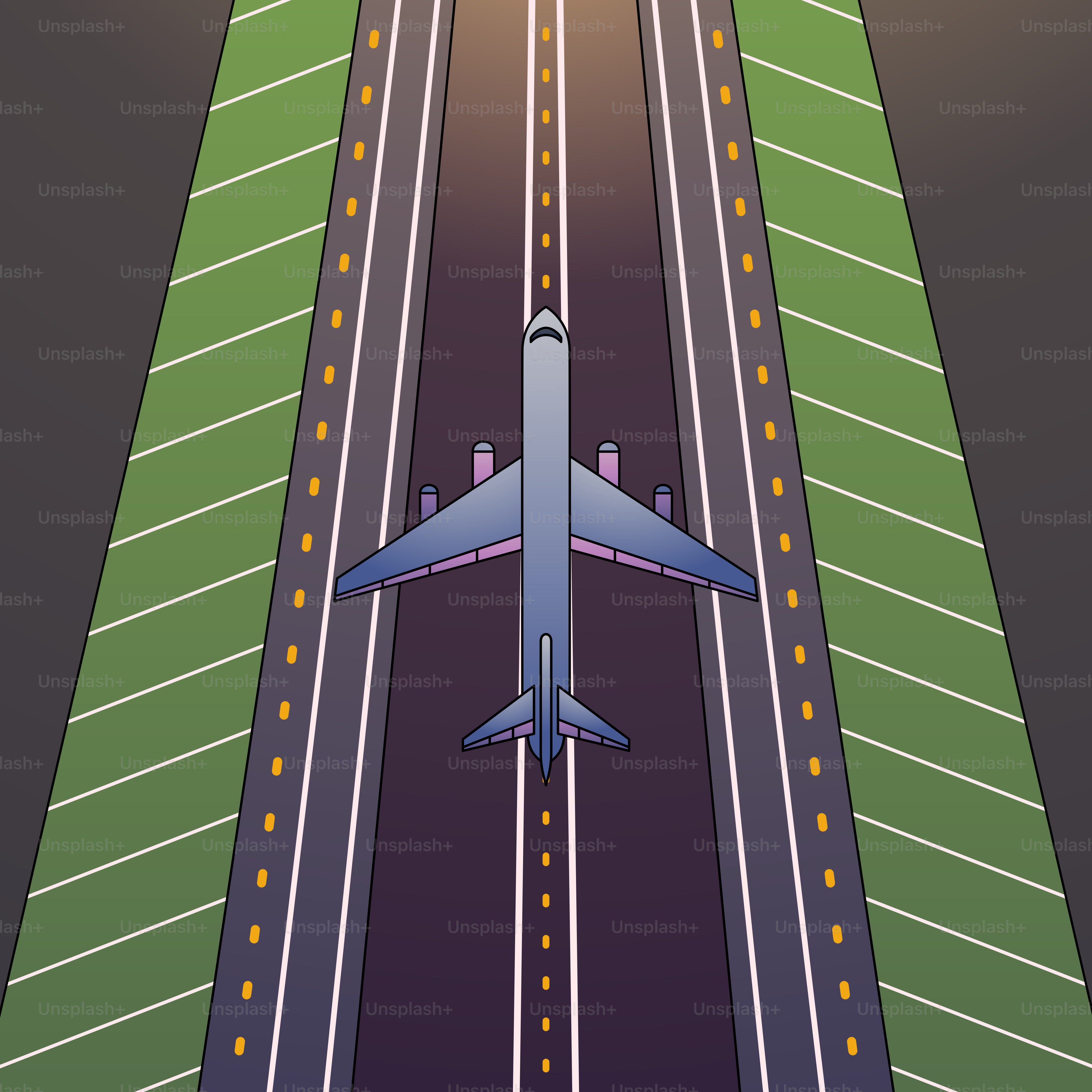 An airplane is flying over a runway at night vector – Flight Image on ...