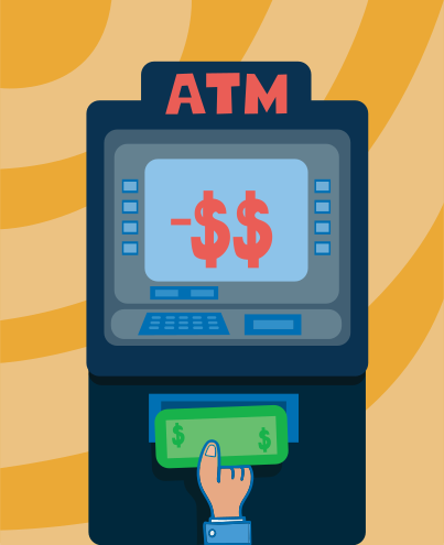 Una persona que usa un cajero automático para pagar dinero vector – Imagen de Bolsa de Valores ...