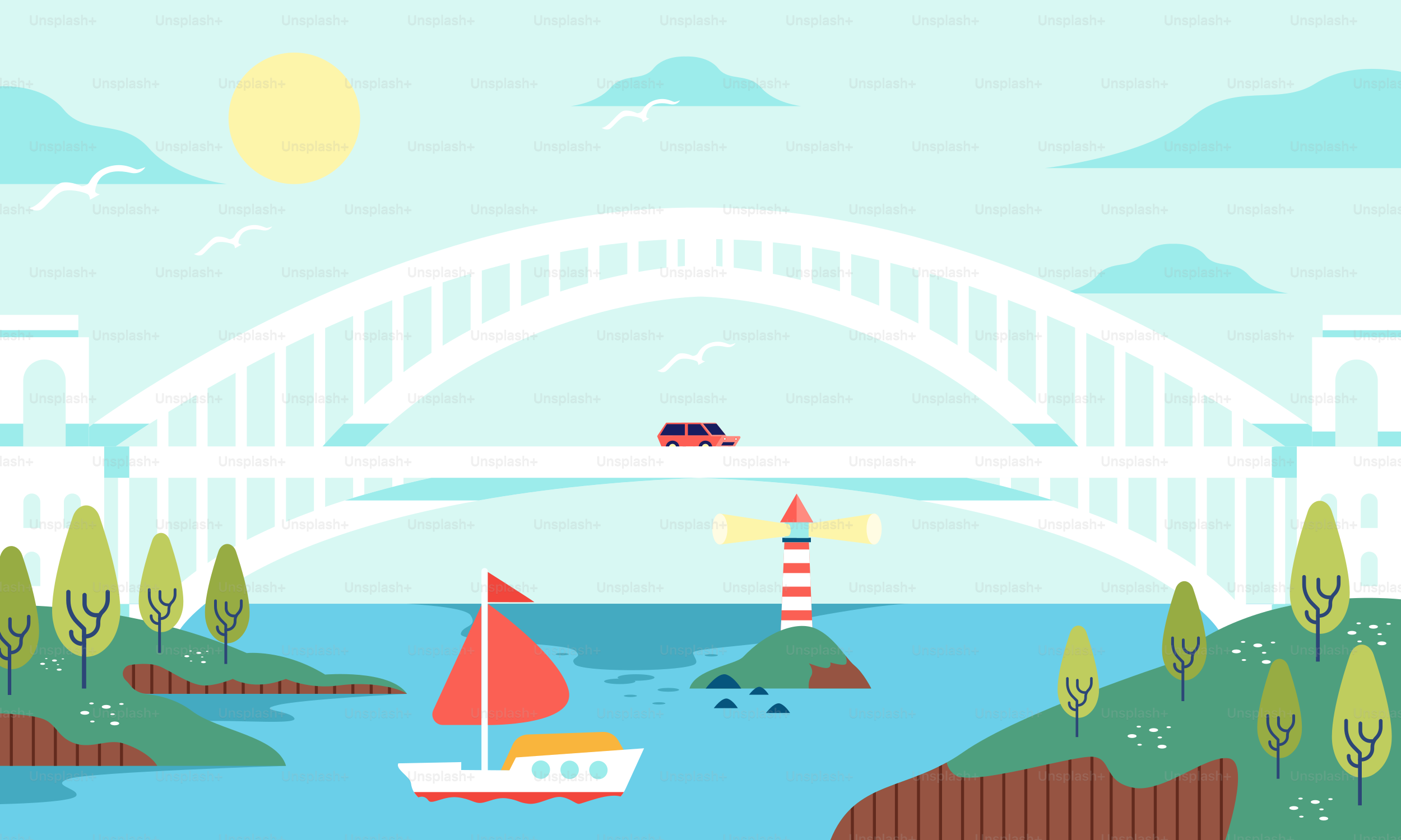 A picture of a bridge over a body of water vector – Infrastructure ...