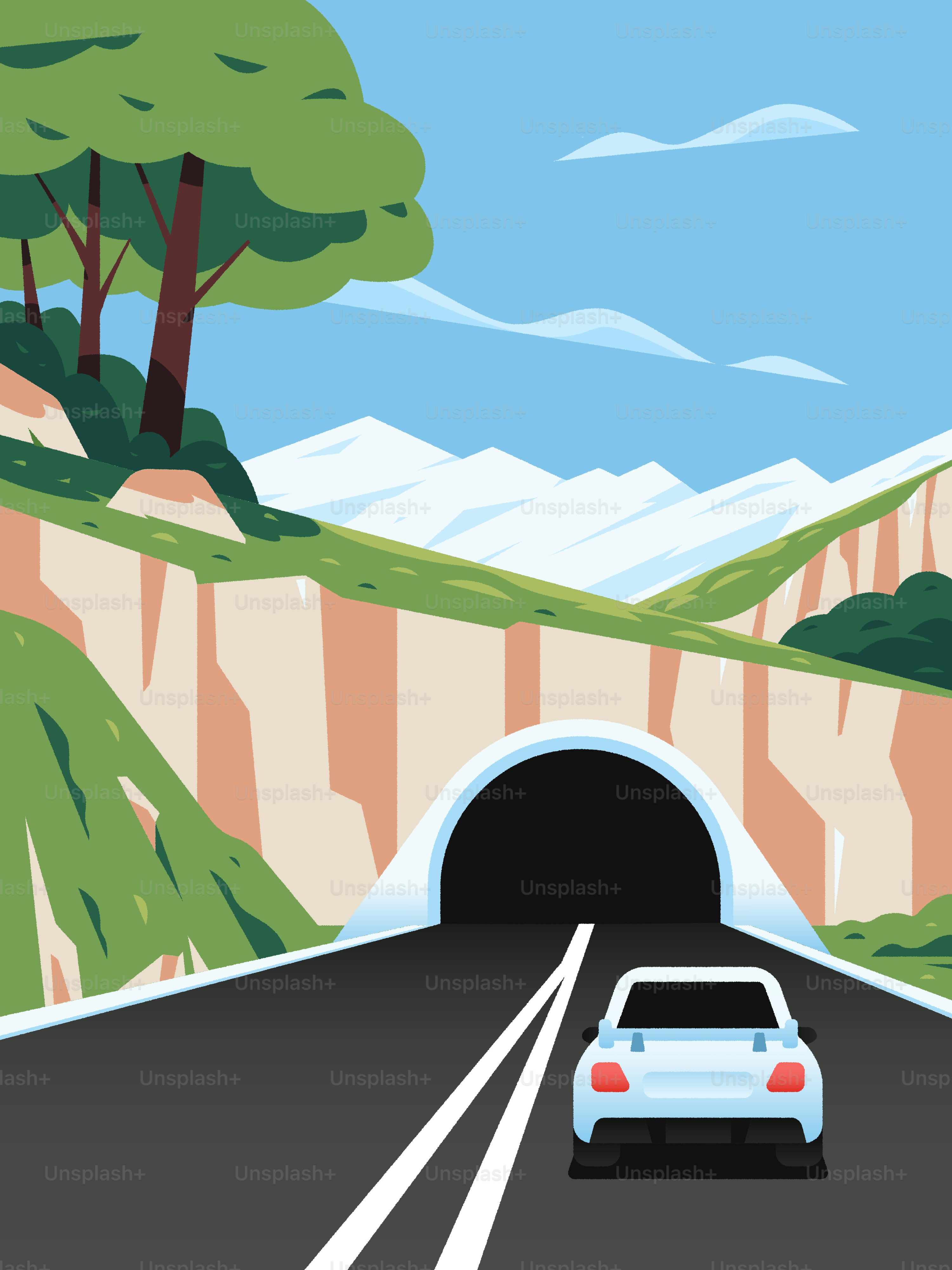 Un coche que circula por un túnel en una carretera vector – Imagen de ... Un coche que circula por un túnel en una carretera vector – Imagen de ...