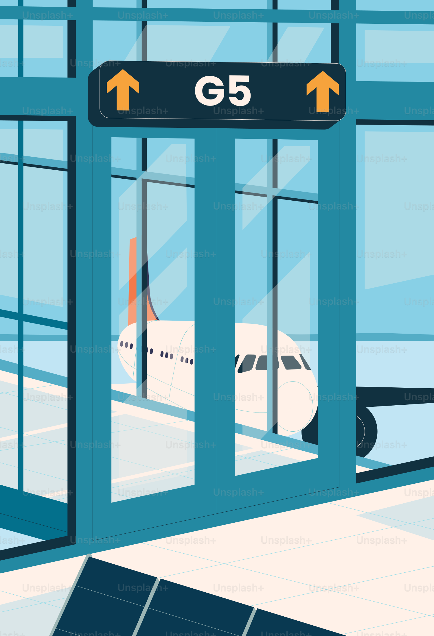 Vektor Terminal bandara dengan tanda yang mengarah ke tanah – Gambar ...