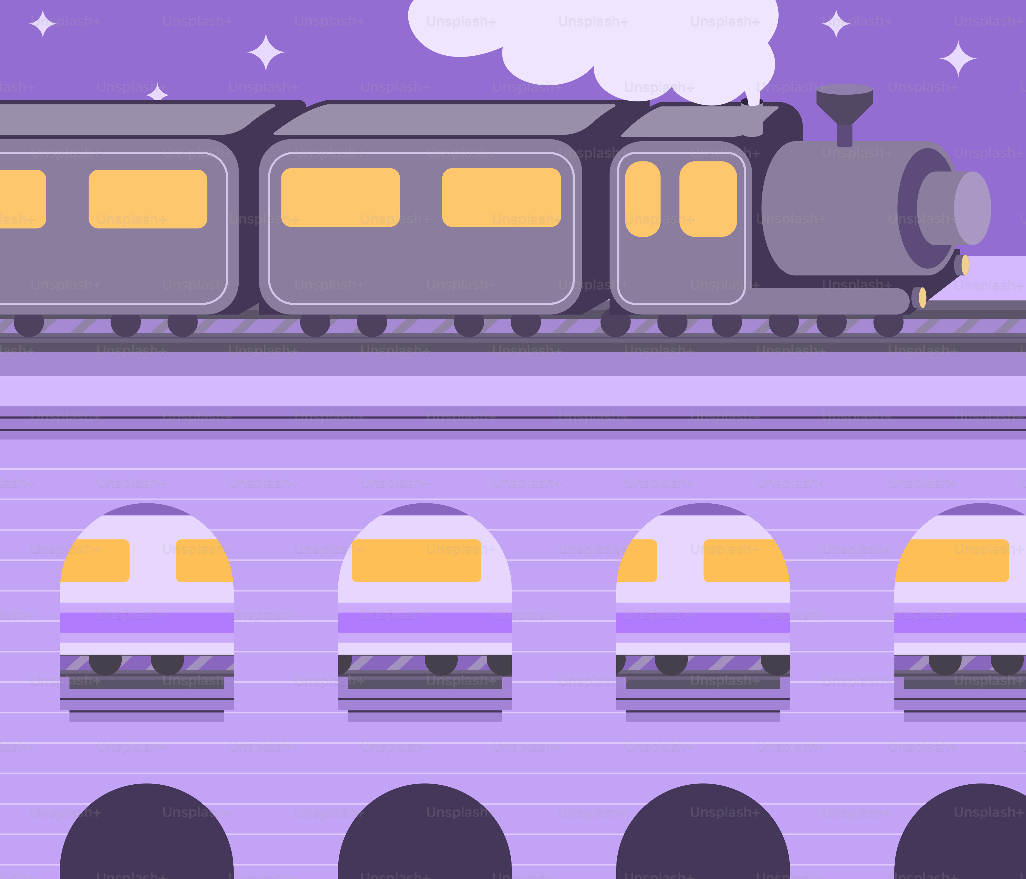 Vektor Kereta api yang melaju menyusuri rel kereta di sebelah gedung ...