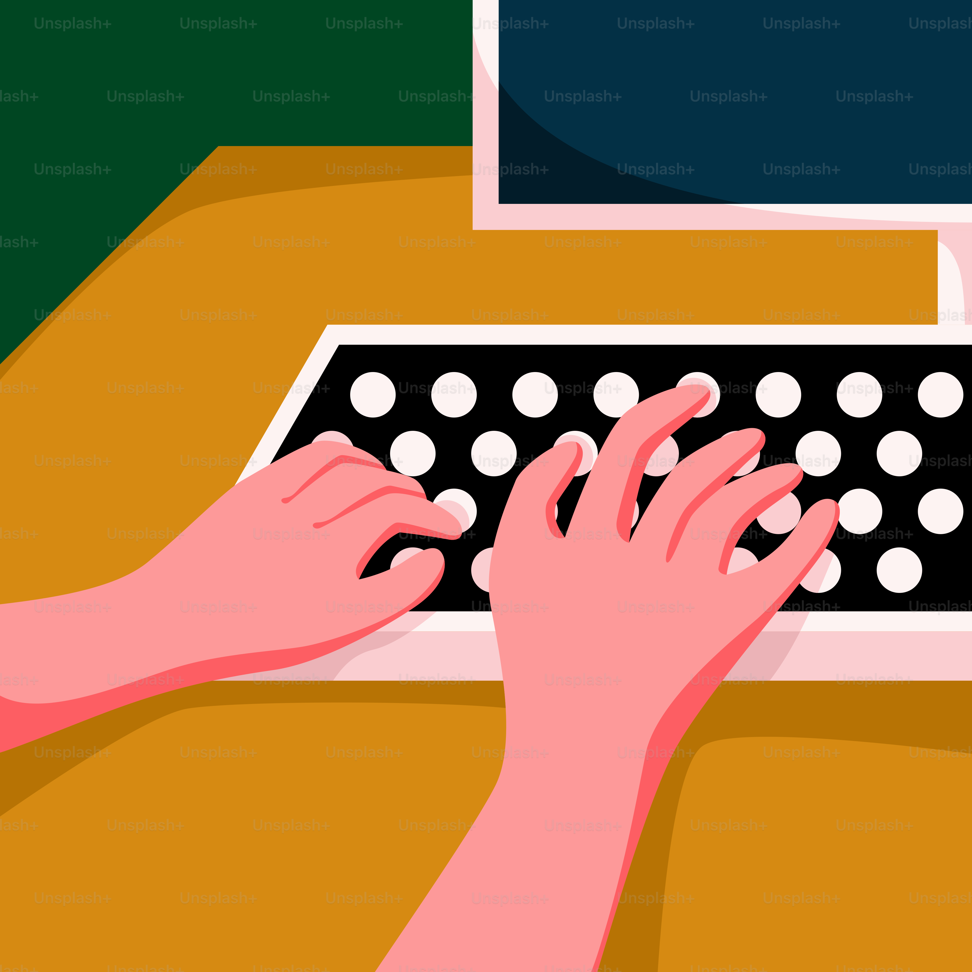 Due mani stanno digitando sulla tastiera di un computer vettoriale ...