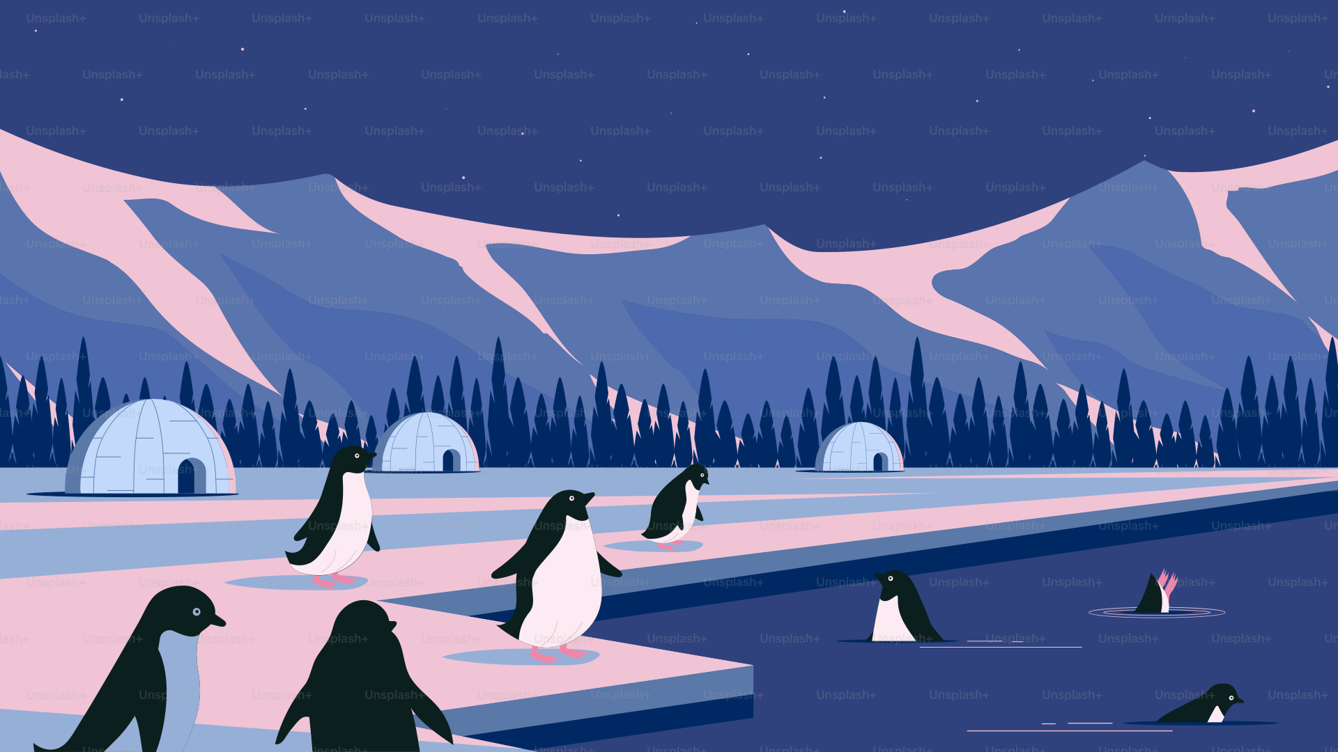 Un grupo de pingüinos sentados sobre un iceberg vector – Imagen de ...
