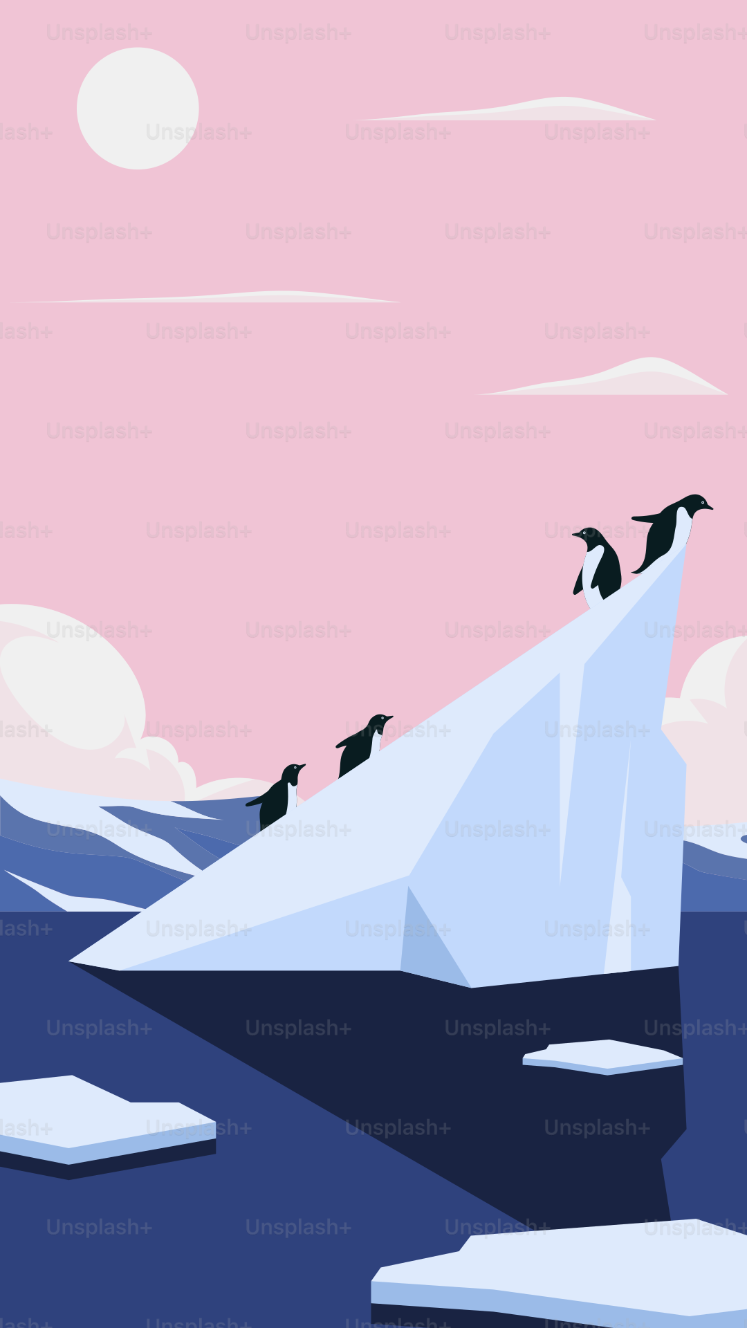Un grupo de pingüinos sentados sobre un iceberg vector – Imagen de ...