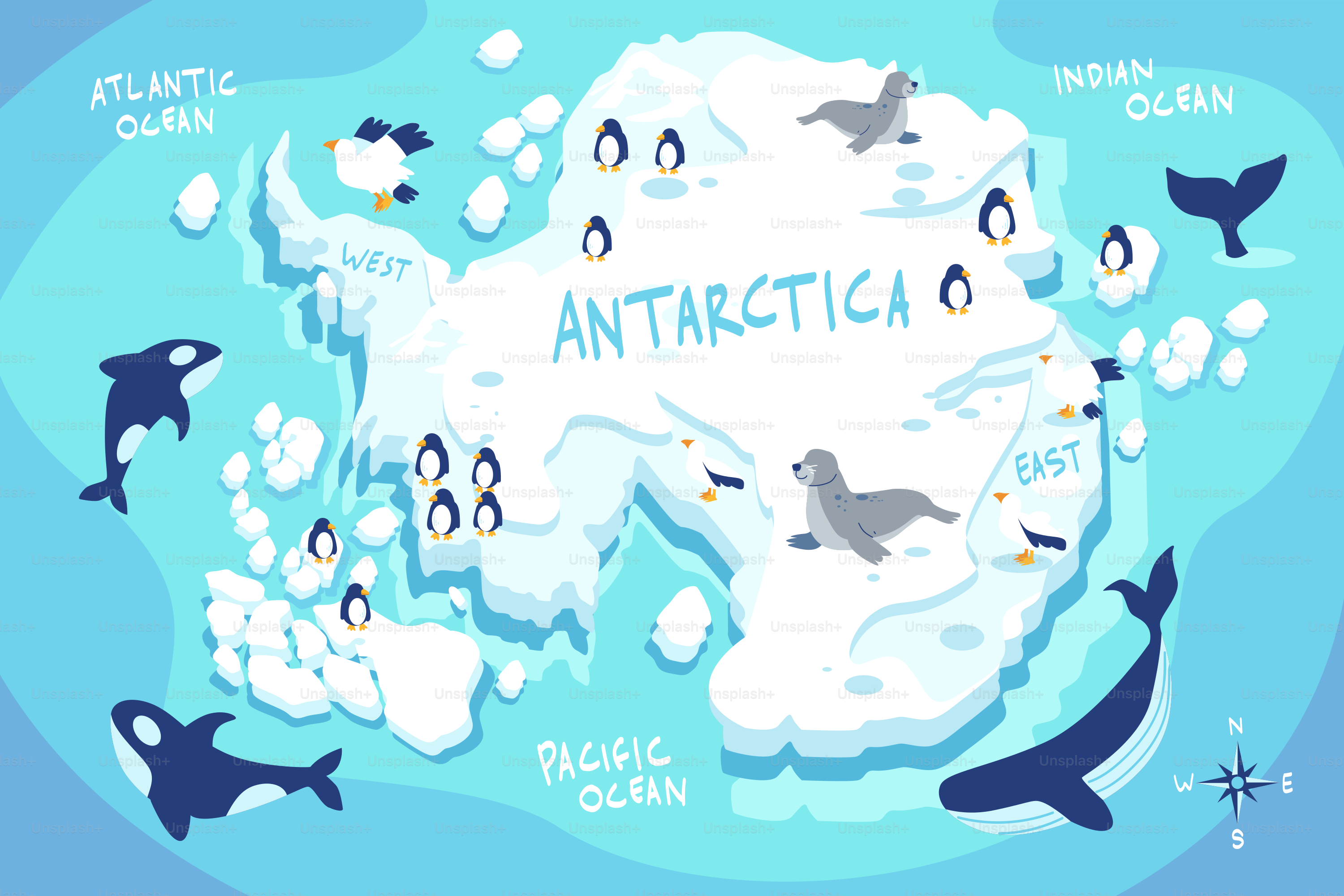 A map of the arctic with penguins and penguins around it vector – Polar ...