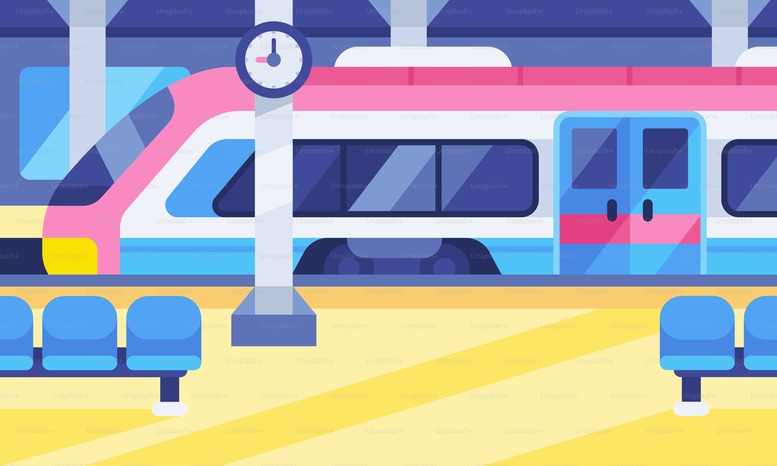 Vektor Stasiun kereta bawah tanah dengan kereta api dan tangga – Gambar ...