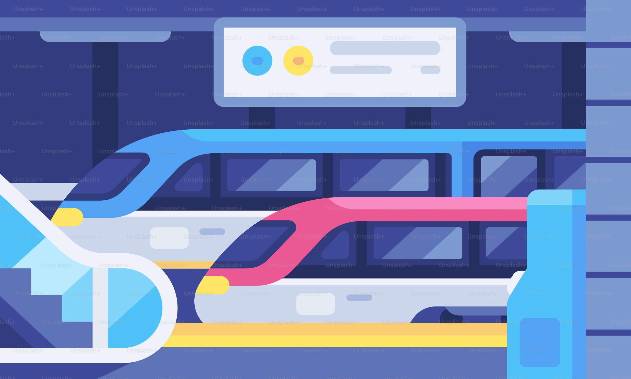 Vektor Stasiun kereta bawah tanah dengan kereta api dan tangga – Gambar ...