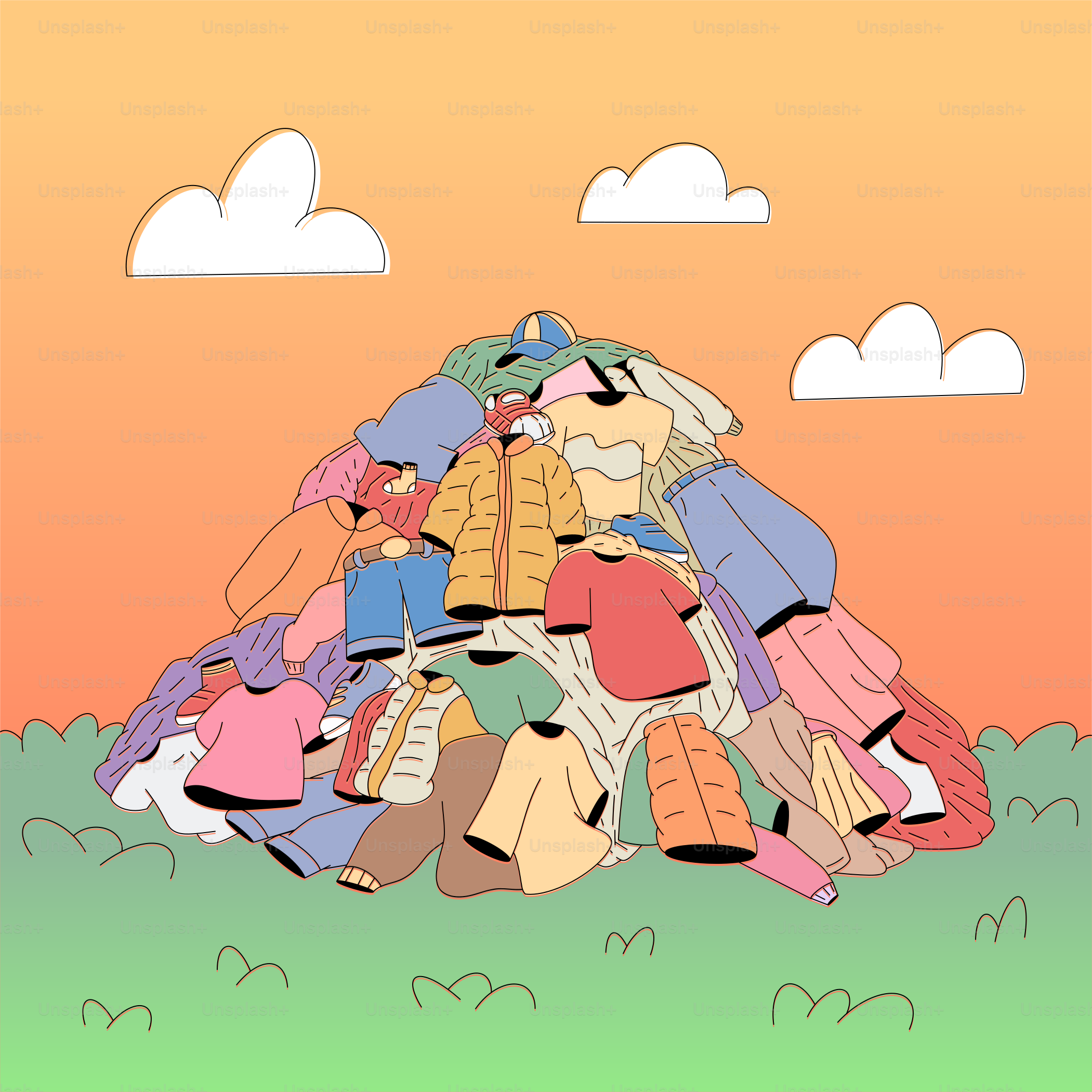 Um desenho de uma pilha de roupas sobre fundo azul vetor – Imagem sobre ...