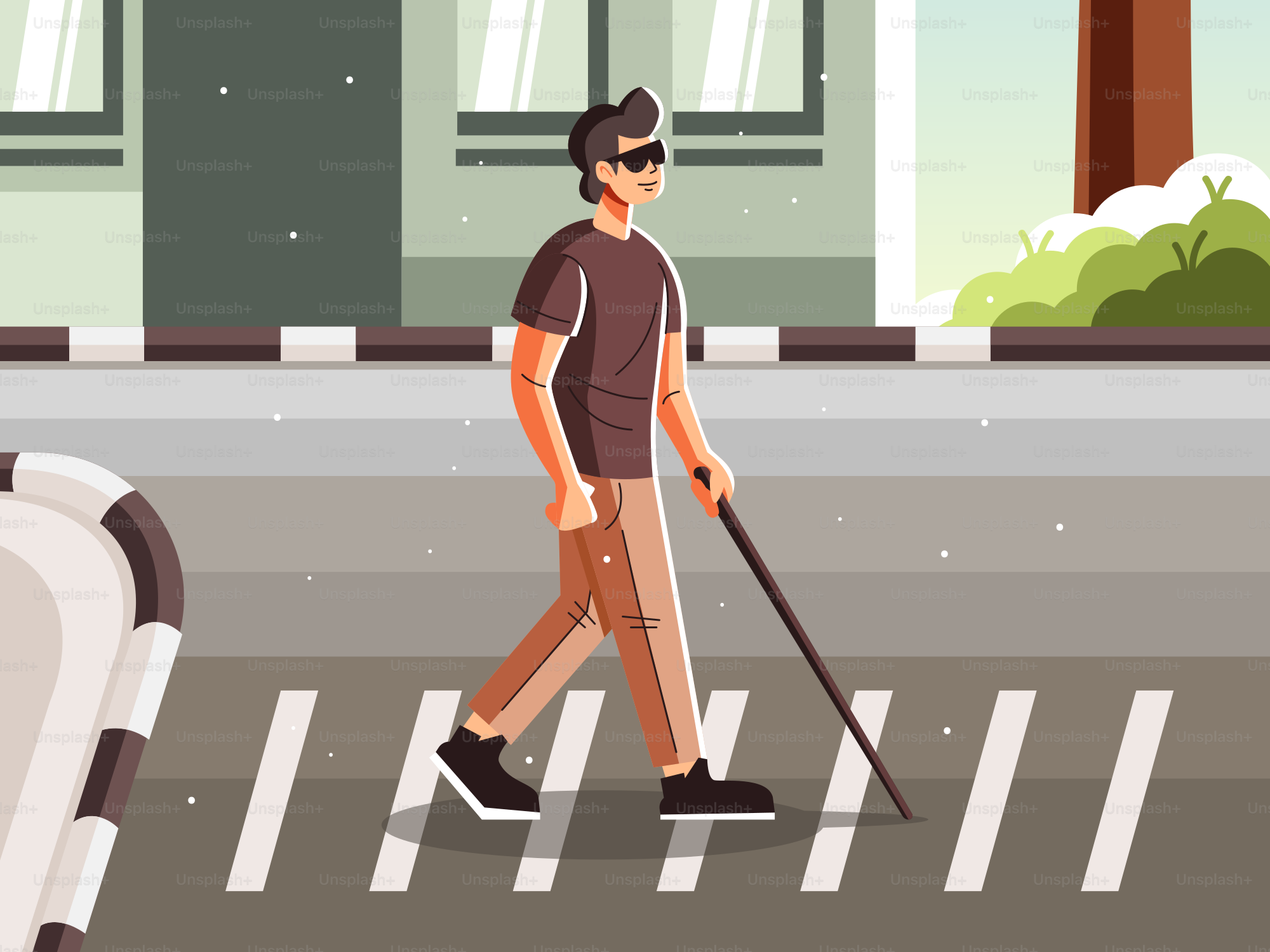 A man crossing the street with a cane vector – Daily challenges Image ...