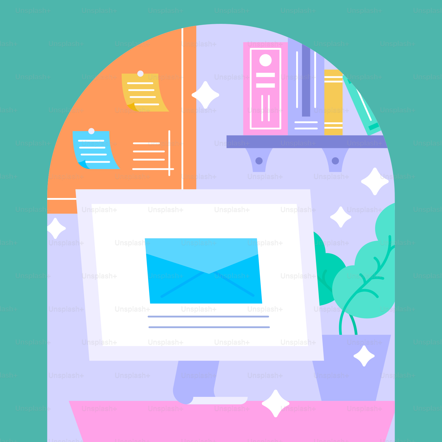 A flat design of a computer screen with a green background vector ...