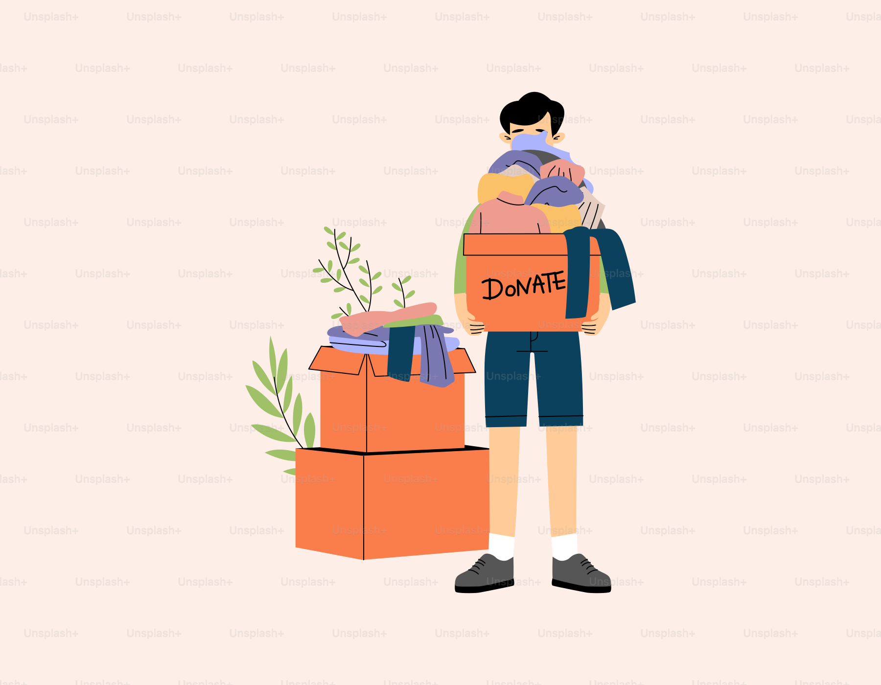 A person holding a box with a plant in it vector – Thrift shop Image on ...