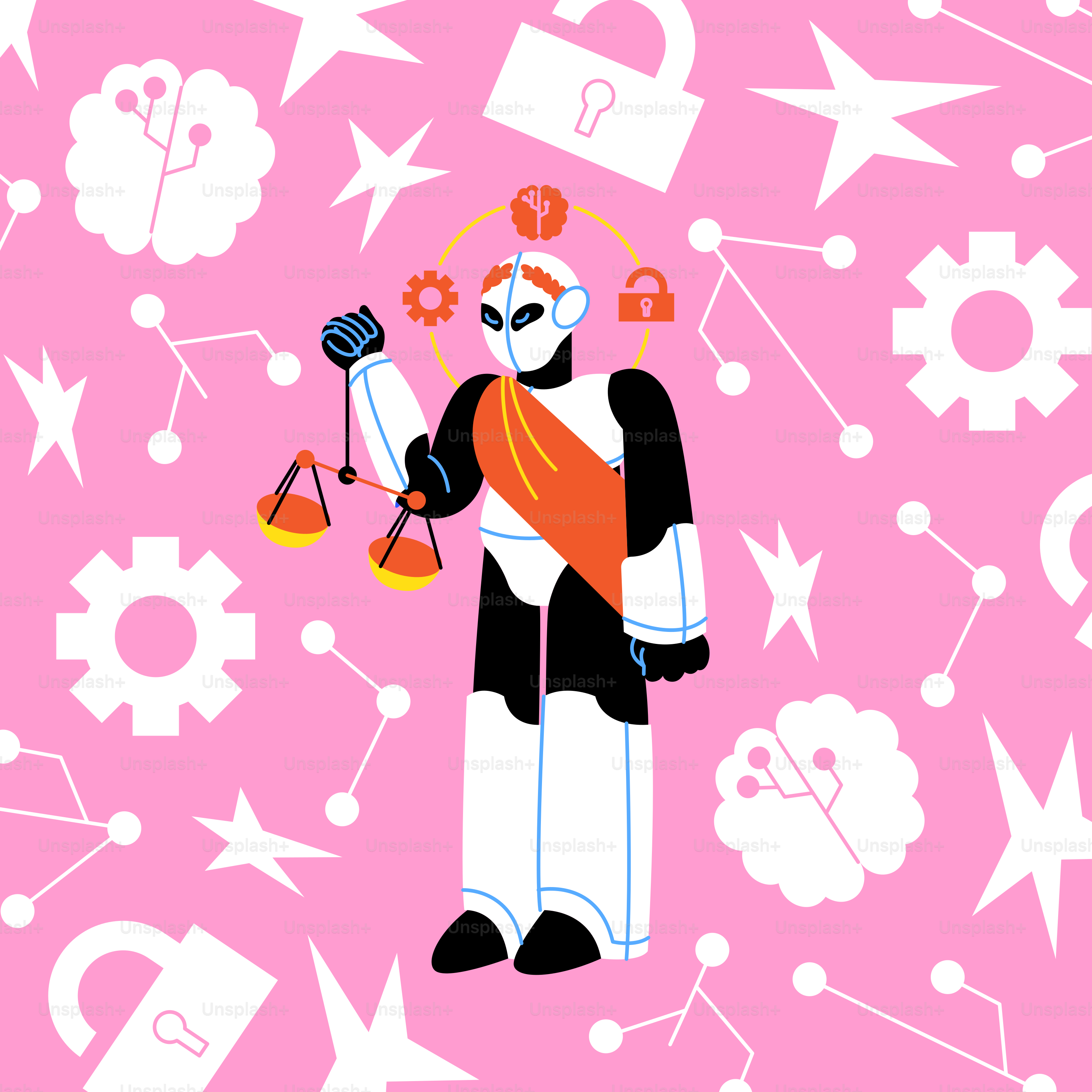 A pink background with a cartoon character holding a scale vector ...