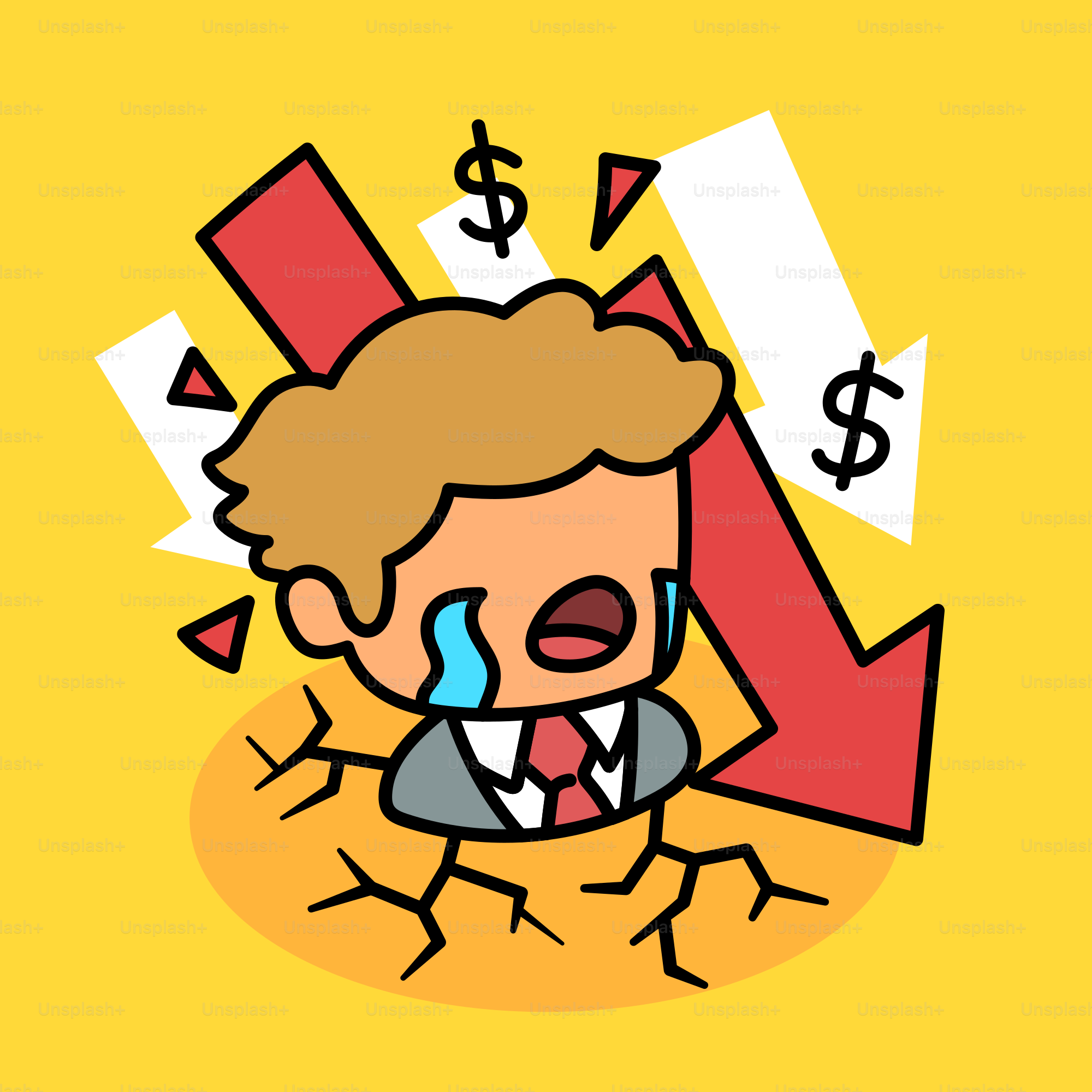 A cartoon of a man crying with a dollar sign in the background vector ...