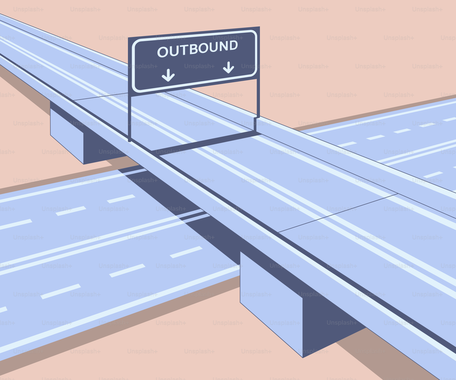 A drawing of a highway with a sign that says outbound vector – Multiple ...