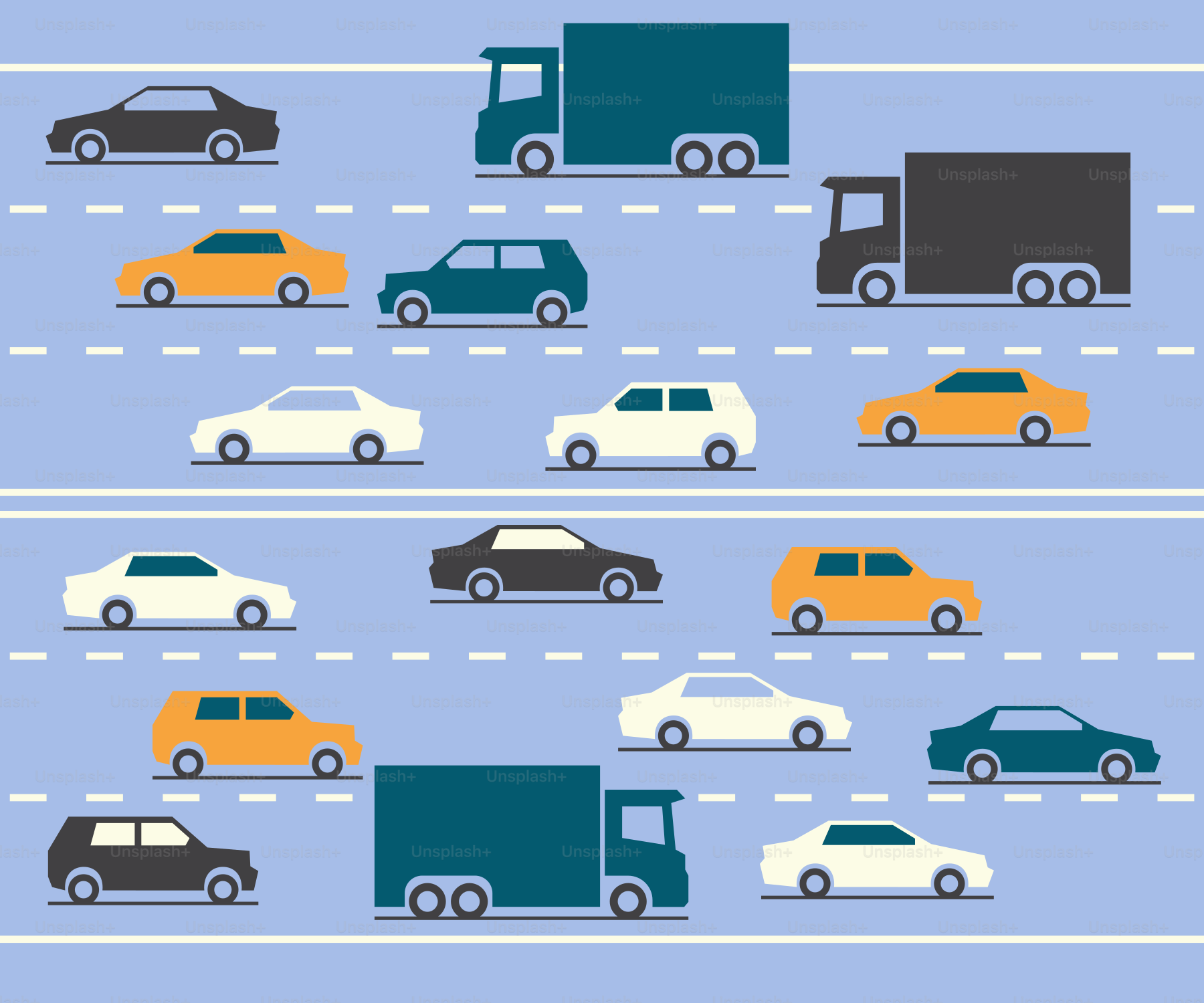 Vektor Jalan yang dipenuhi dengan banyak mobil berwarna berbeda ...