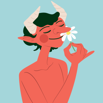 Uma mulher com chifres e uma flor na boca vetor – Imagem sobre ...