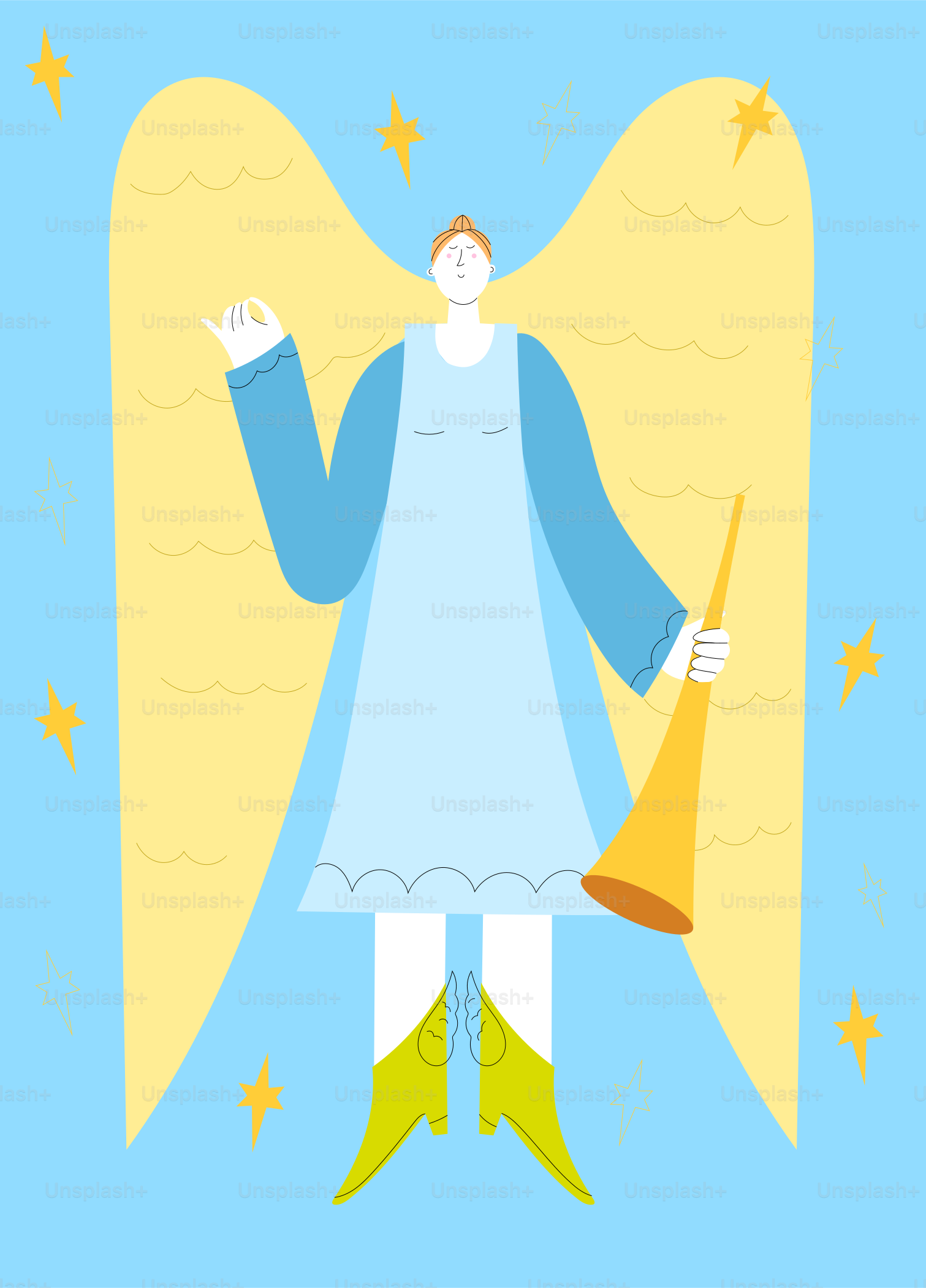 Un angelo che tiene una campana e una campana vettoriale – Immagine di ...