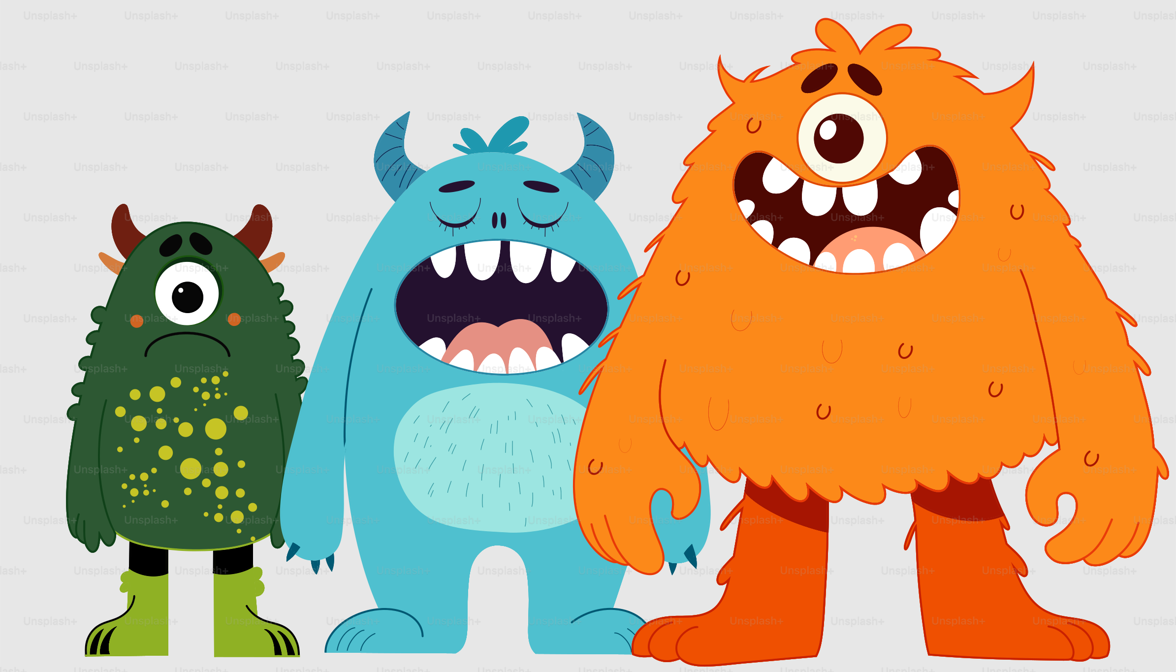 A group of cartoon monsters standing next to each other vector ...