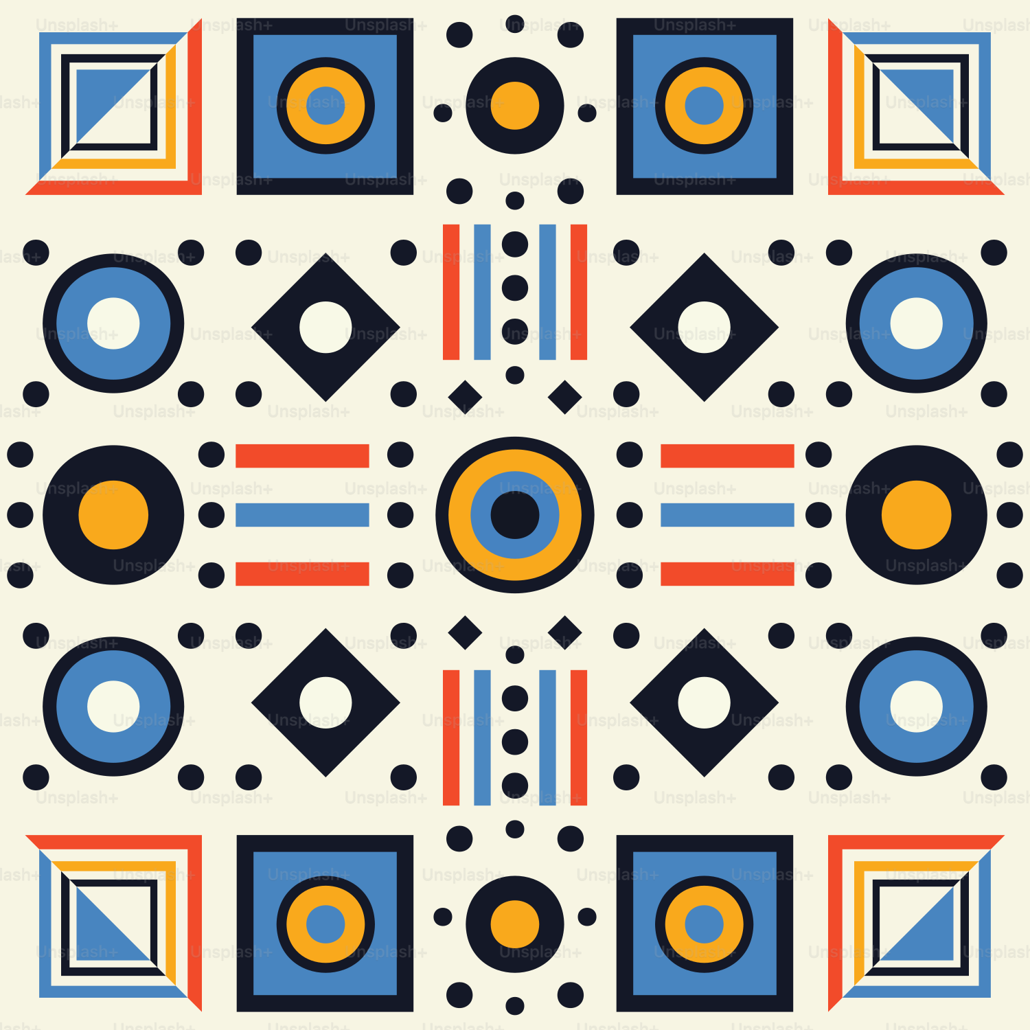 A square pattern with circles and squares on a white background vector ...