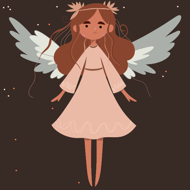 Une petite fille avec des ailes d’ange et une auréole autour de la tête ...