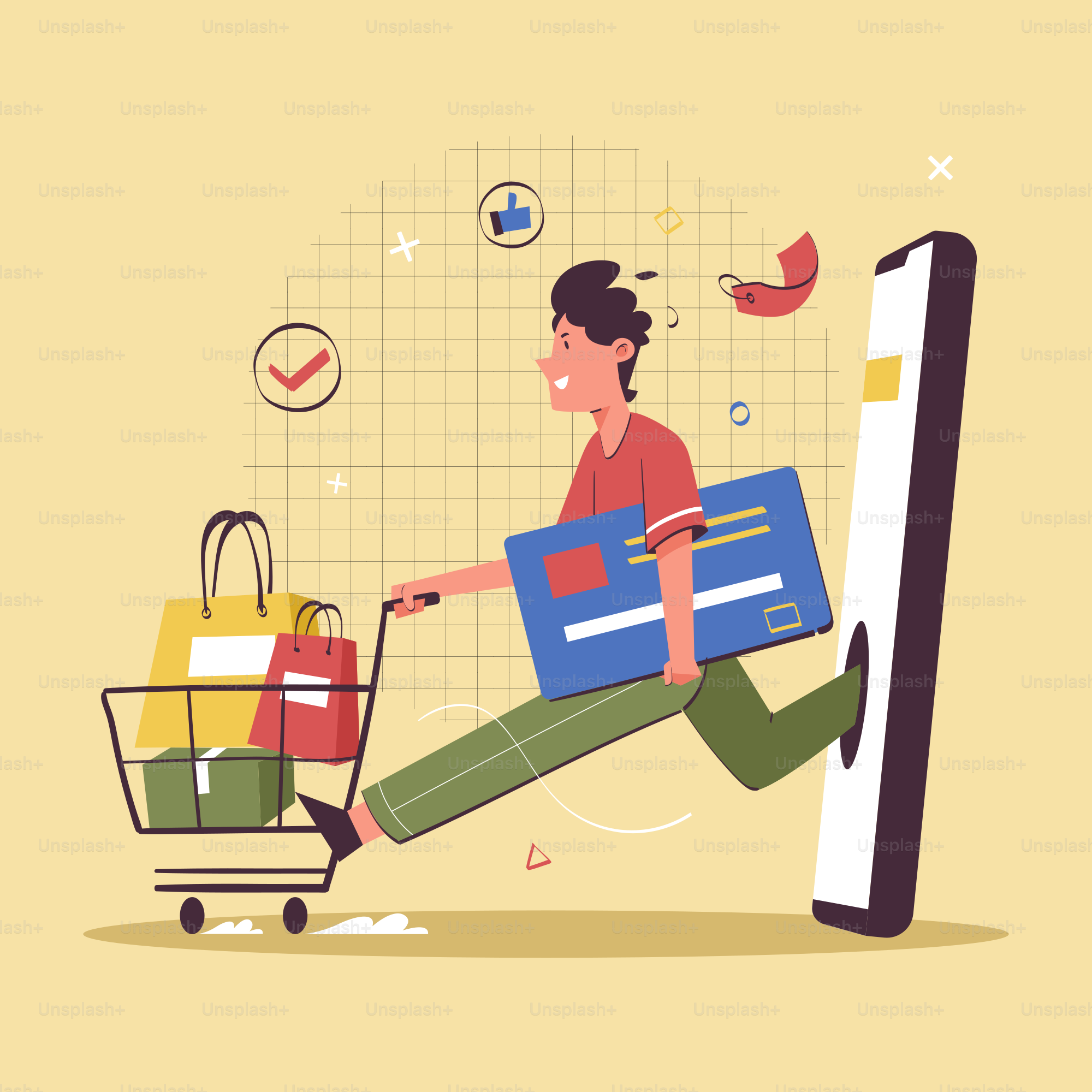 A man is running with a shopping cart vector – Online shopping Image on ...