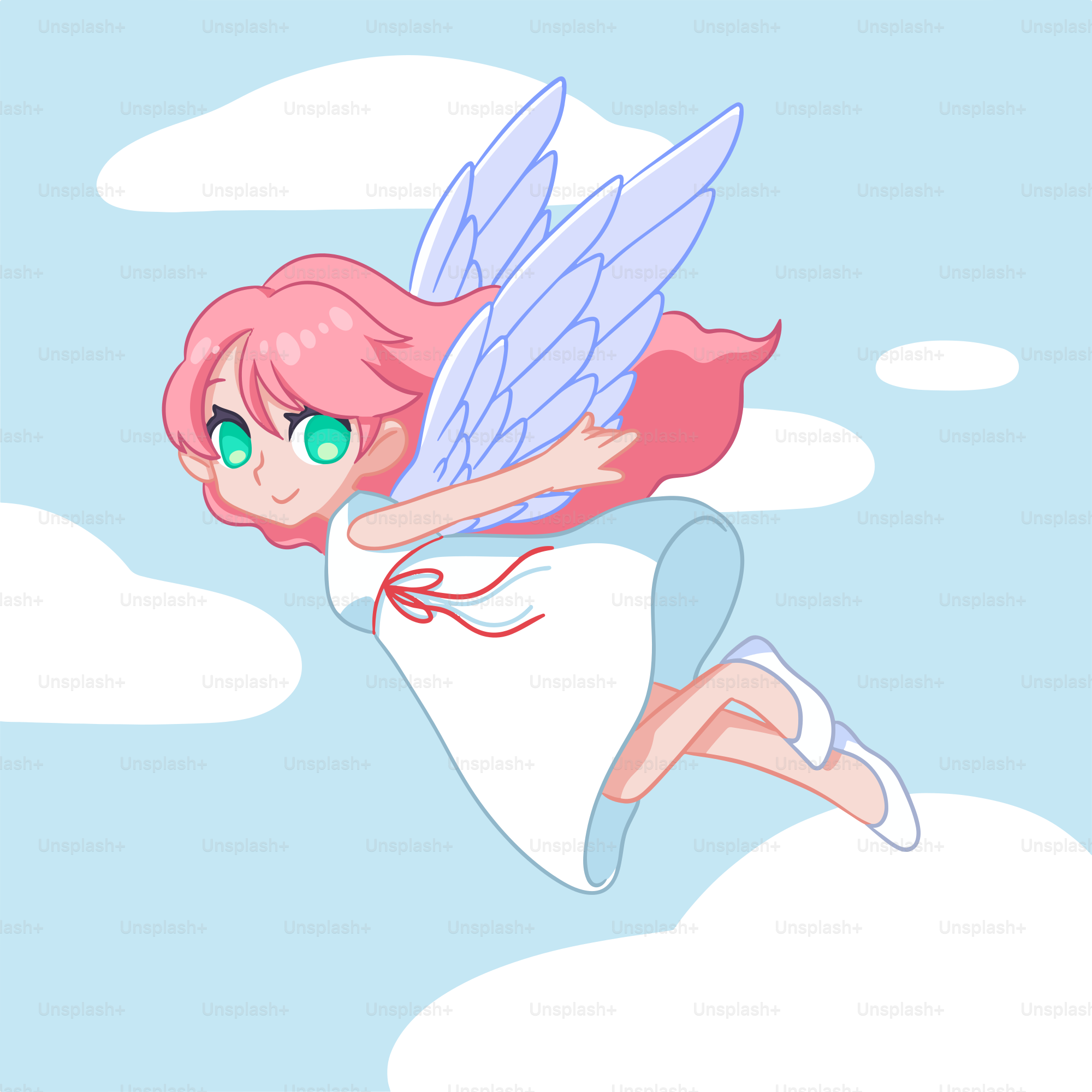 A pink haired fairy flying through the sky vector – Animestyle Image on ...