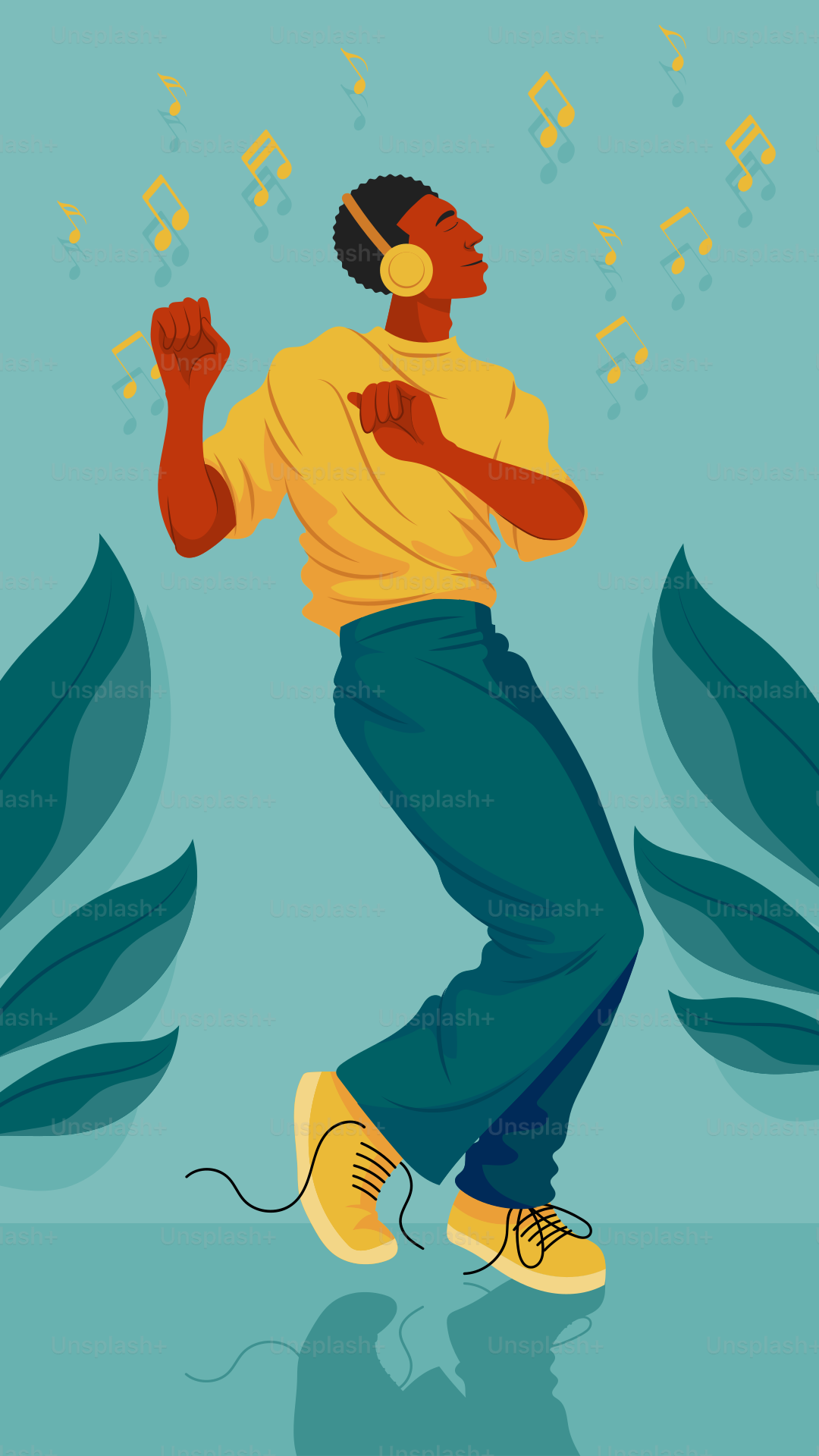 A man is dancing with headphones on vector – Listening to music Image ...